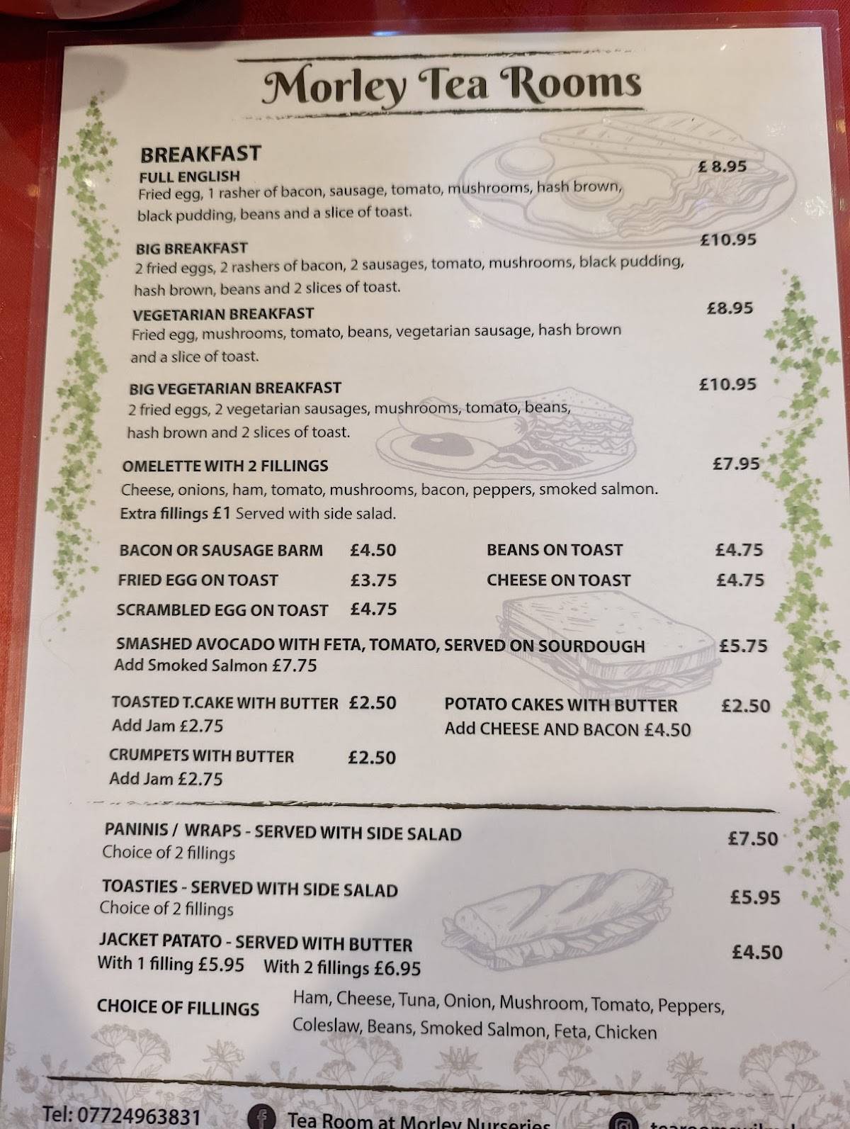 Menu at Morley Tea Rooms cafe, Wilmslow