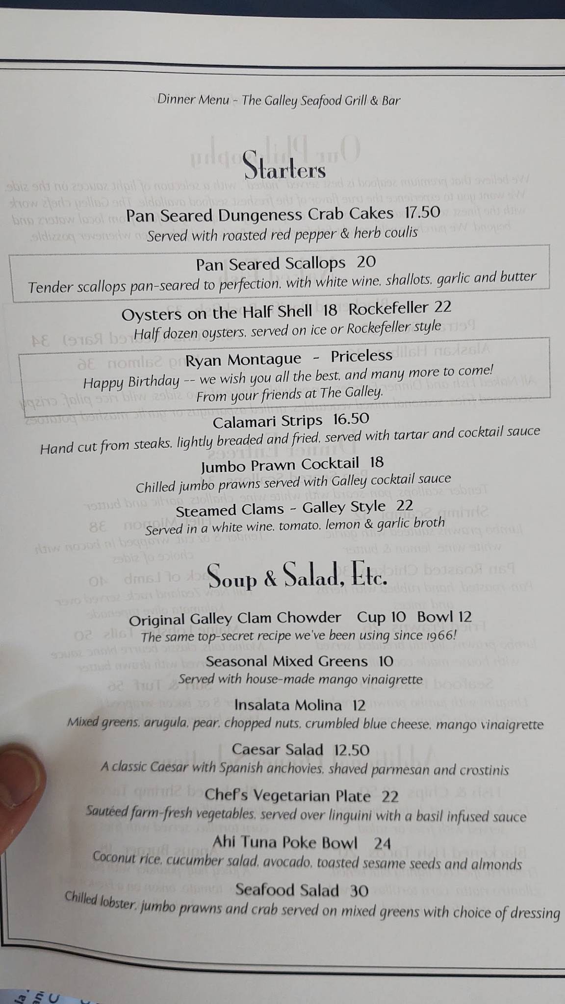 Menu at The Galley Seafood Grill & Bar‎, Morro Bay