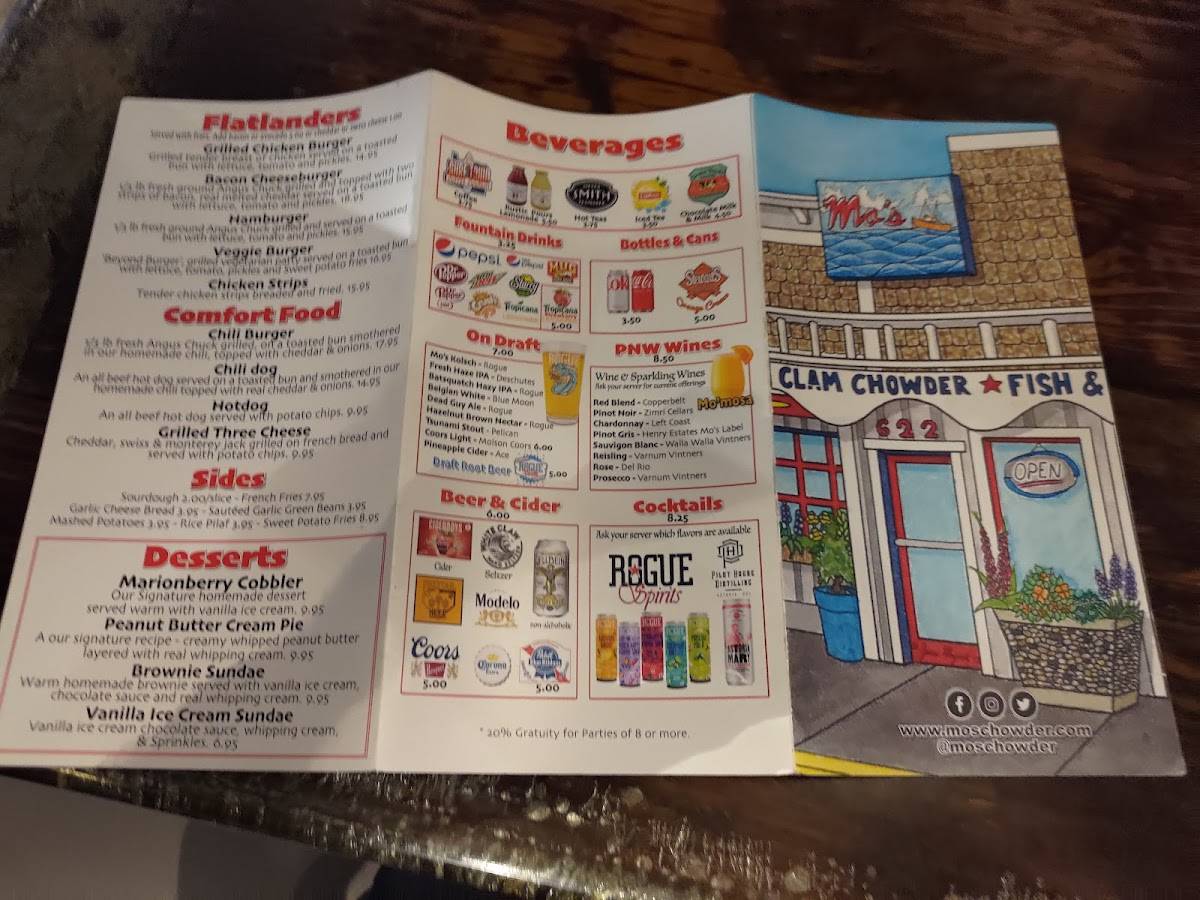 Menu at Mo's Seafood & Chowder restaurant, Newport, The Original Mo's