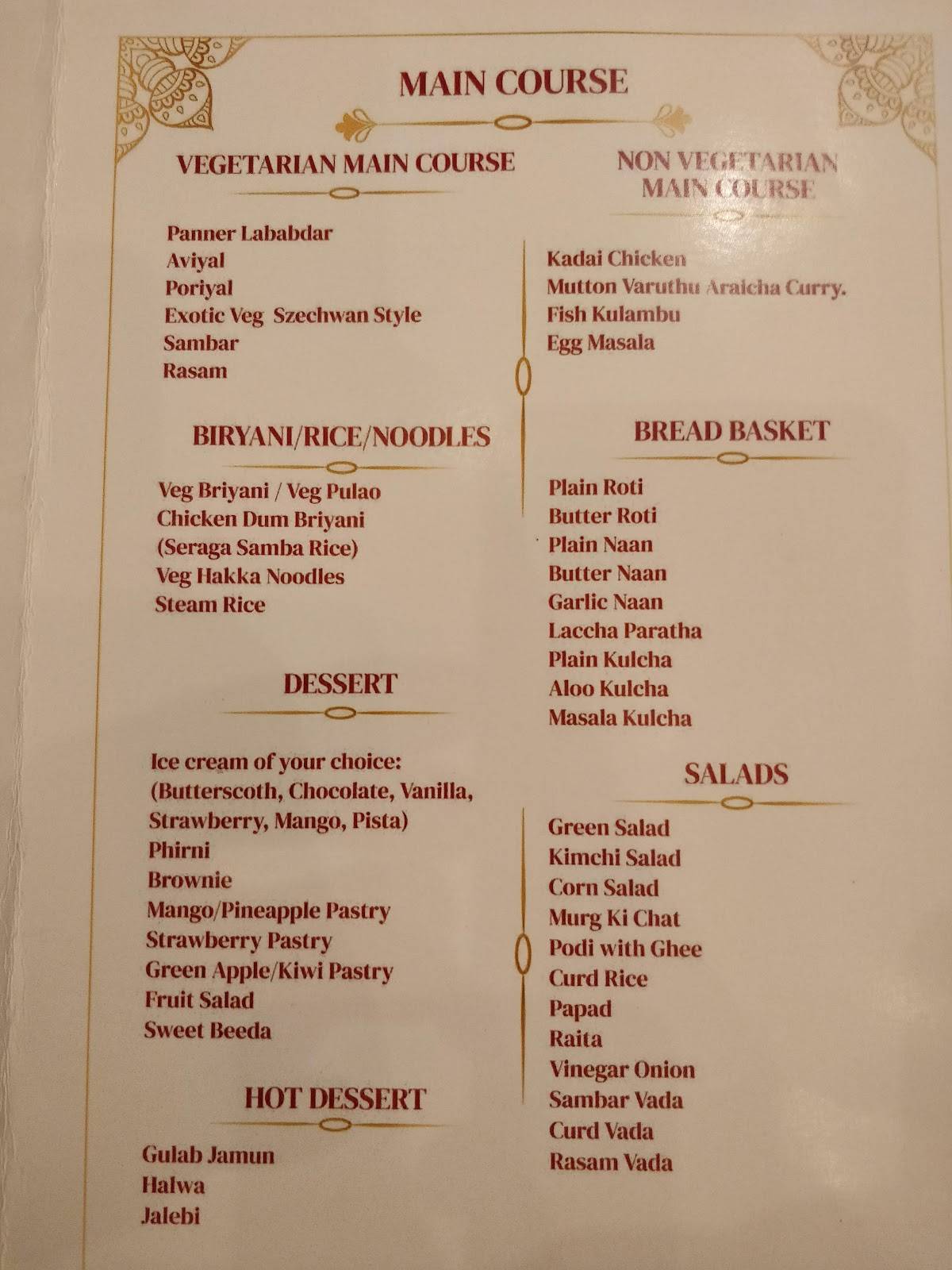 Menu at Moti Mahal Barbecues - Marina Mall, Chennai