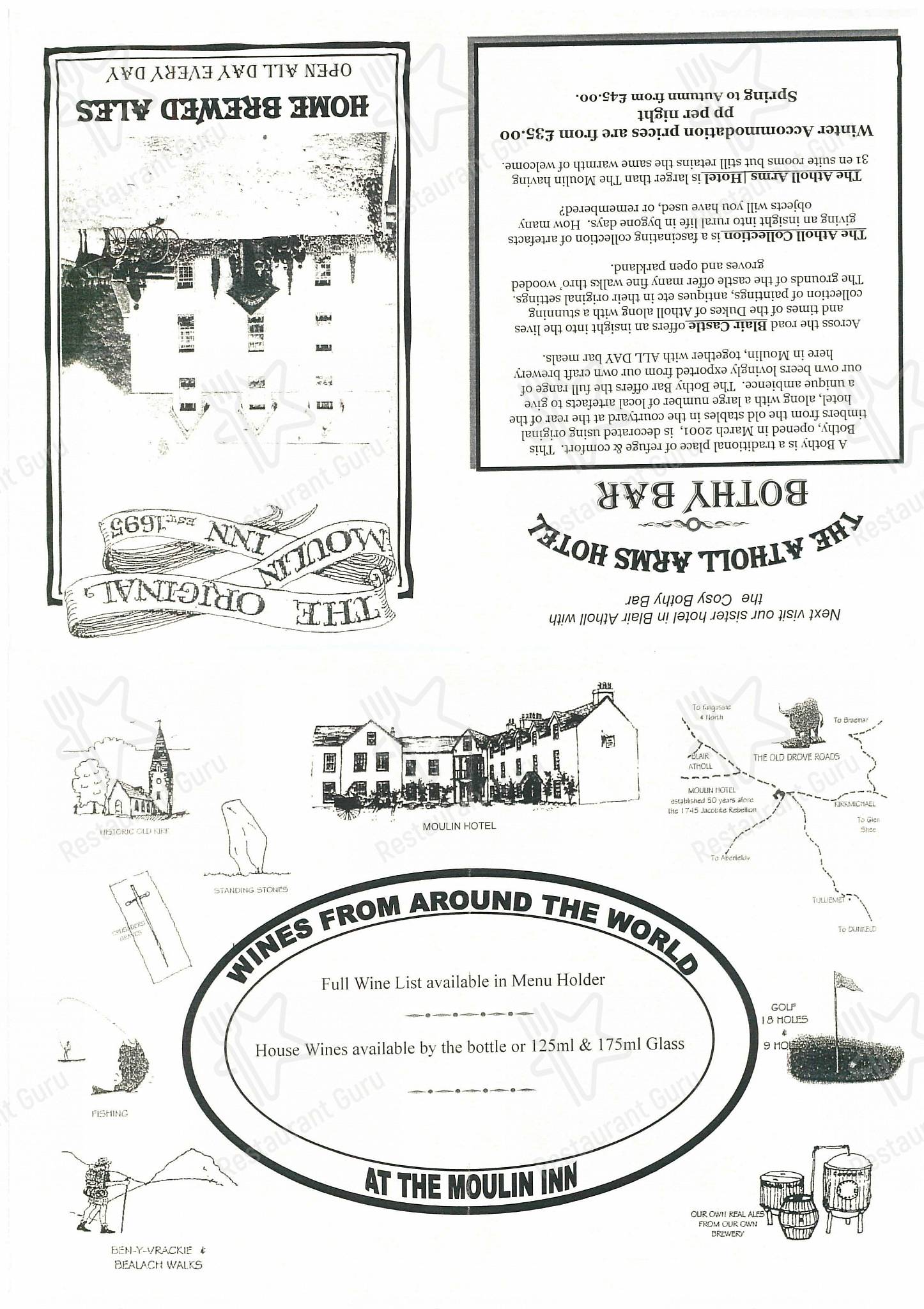 Menu at Moulin Hotel pub & bar, Pitlochry