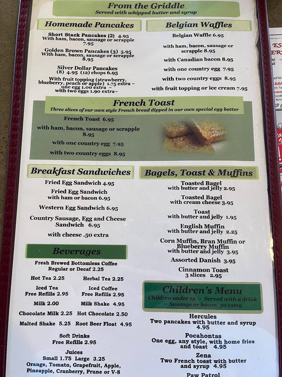 Menu at Mountain View Diner restaurant, Charles Town