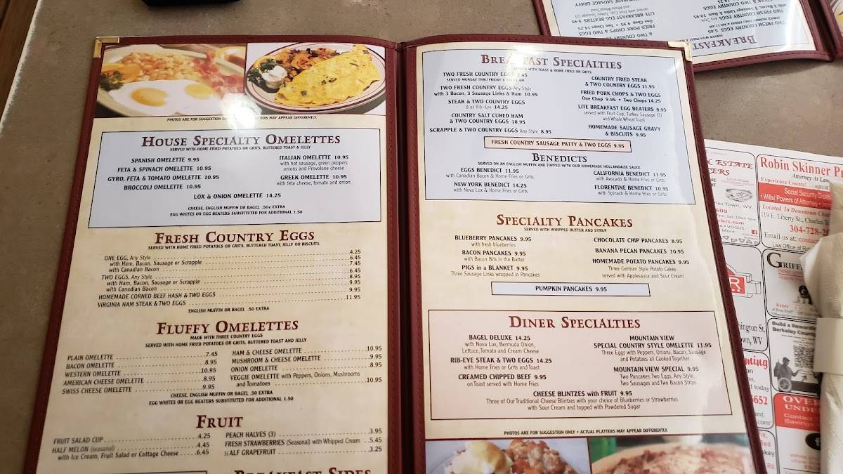 Menu at Mountain View Diner restaurant, Charles Town