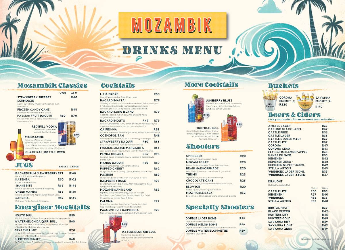 Menu at Mozambik Hermanus Waterfront restaurant, Hermanus