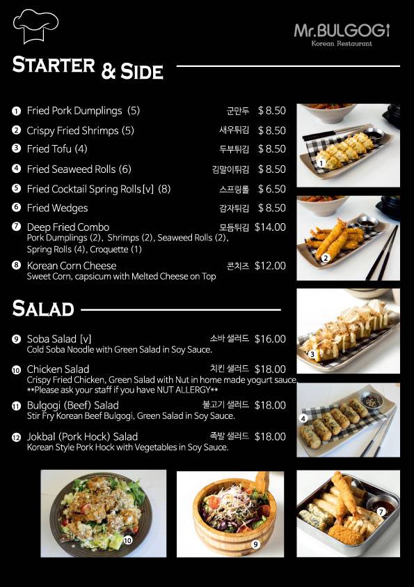 Menu at Mr Bulgogi Korean Restaurant Adelaide CBD, Adelaide