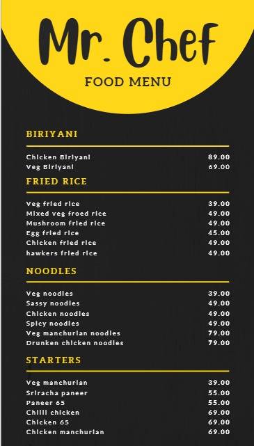 Menu at Mr CHEF Restaurant, Kanjany