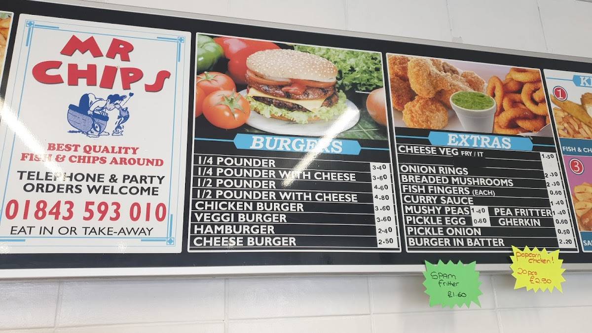 Menu at Mr Chips fast food, Ramsgate, 342 Margate Rd