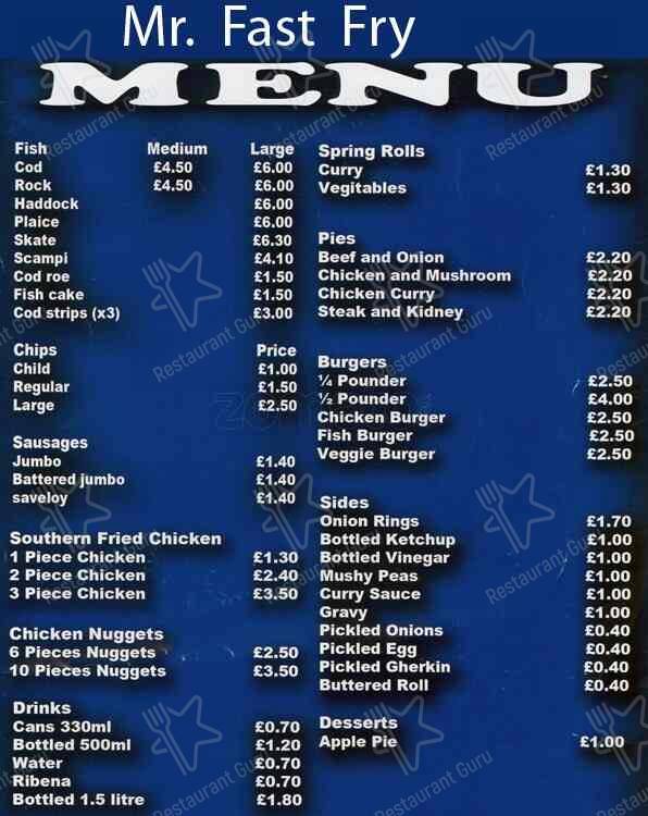 Menu at Mr. Fast Fry restaurant, London