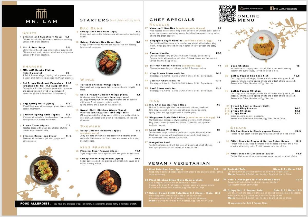 Menu at Mr Lam restaurant, Preston