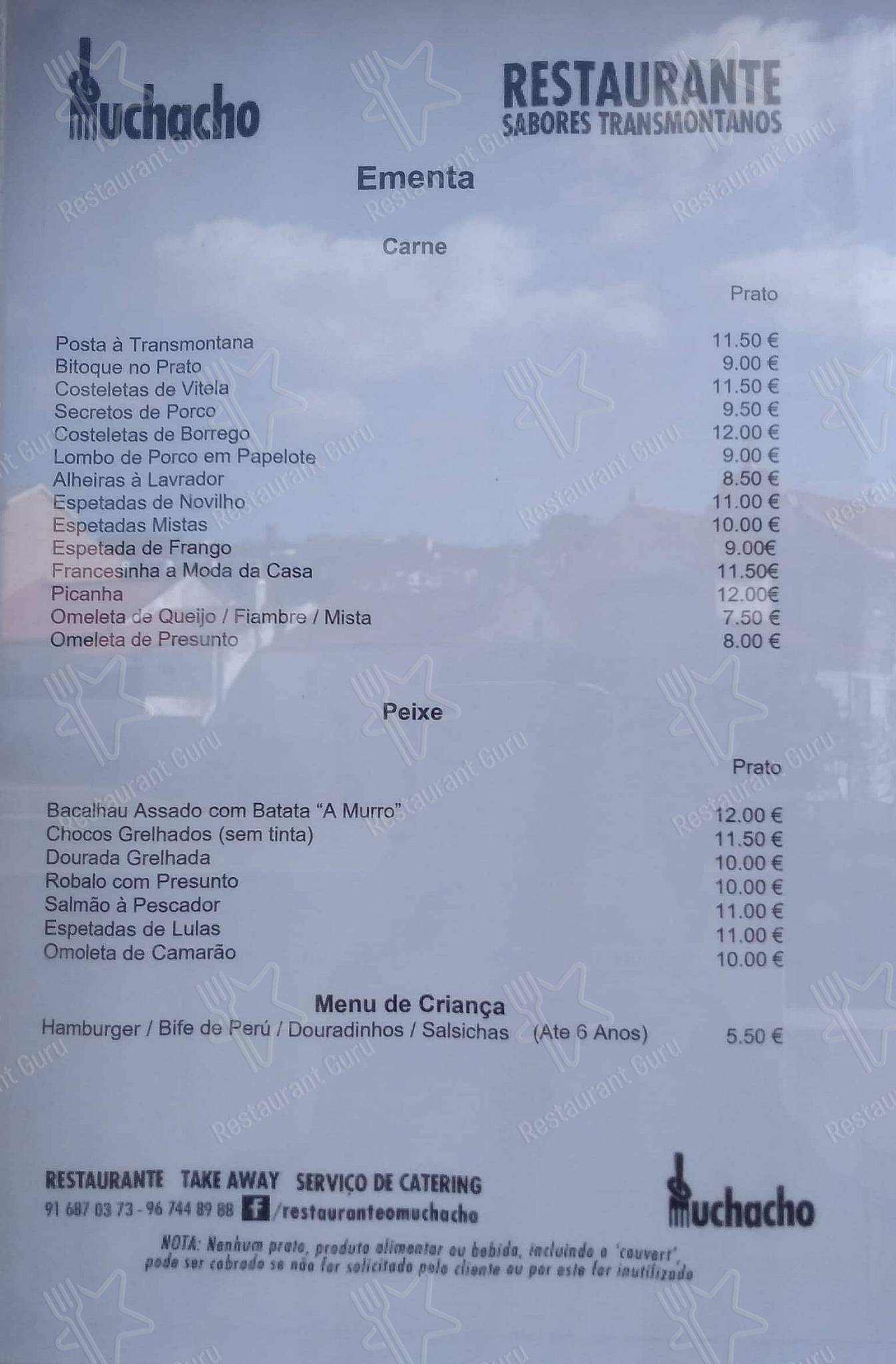 Menu em O Muchacho restaurante, Oeiras
