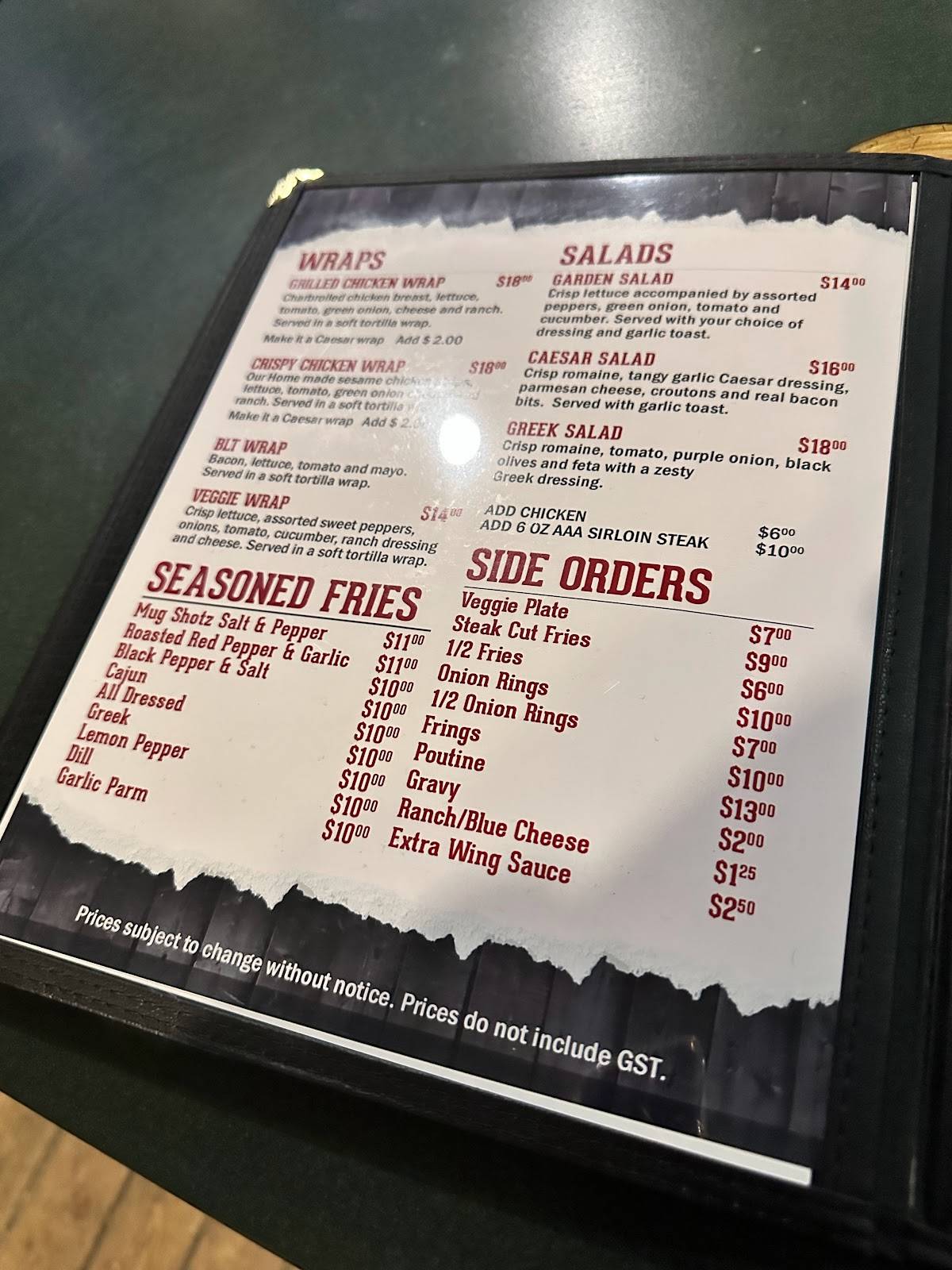 Menu at Mug Shotz Sports Bar & Grill, Calgary