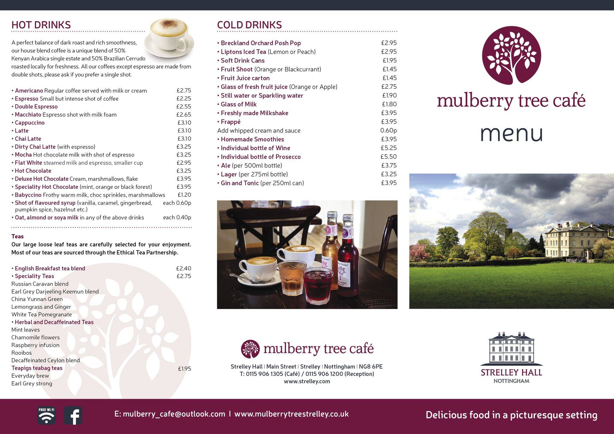 Menu at Mulberry Tree Cafe, Nottingham, Strelley Hall