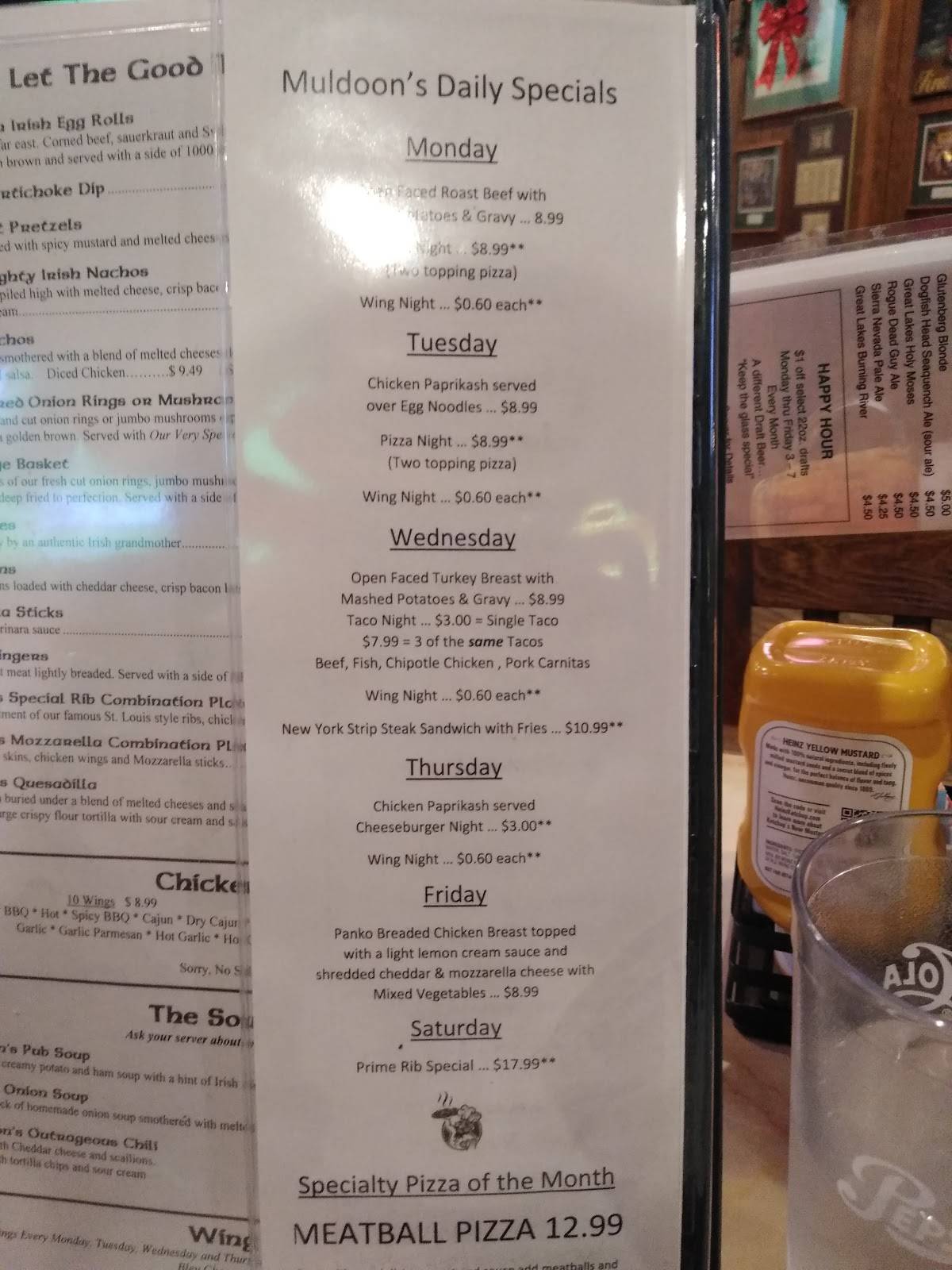 Menu at Muldoon's Saloon & Eatery pub & bar, Cleveland