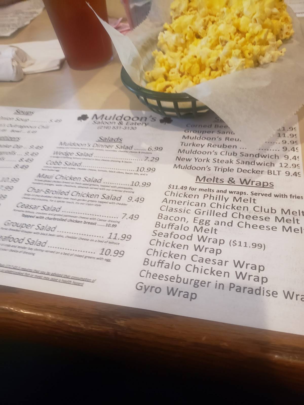 Menu at Muldoon's Saloon & Eatery pub & bar, Cleveland