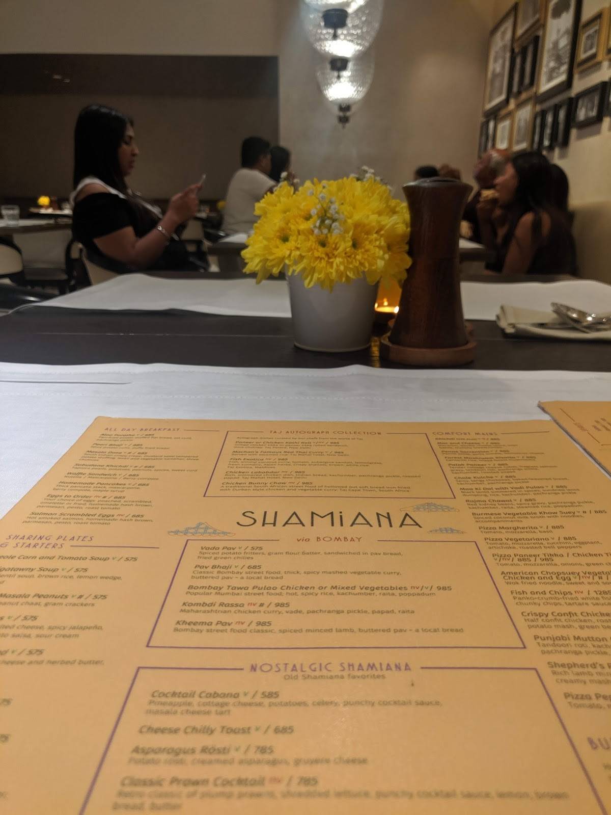 Menu at Shamiana, Mumbai, The Taj Mahal Palace Hotel