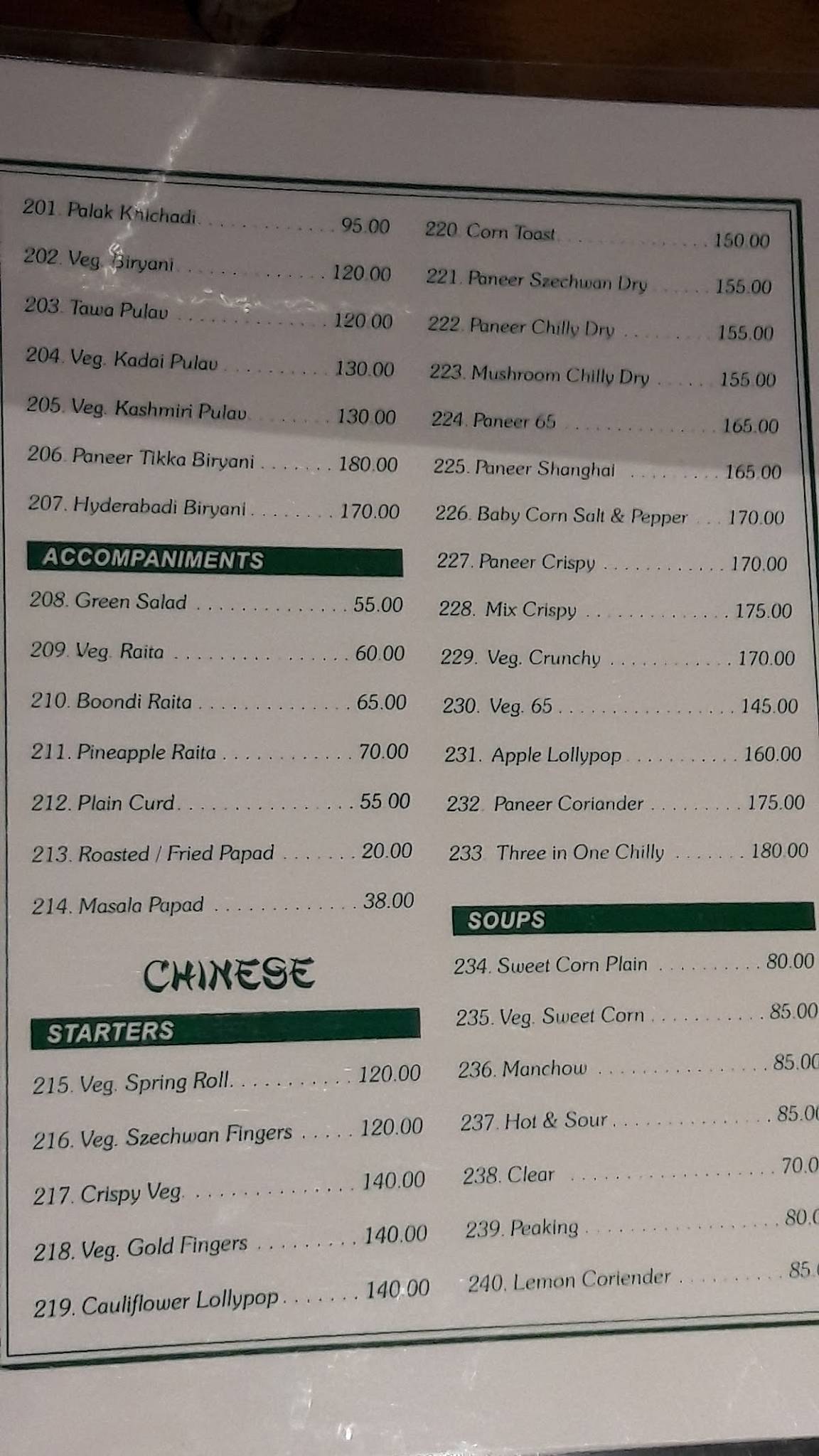 Menu at Vrindavan Veg Restaurant, Mumbai, Main Gate