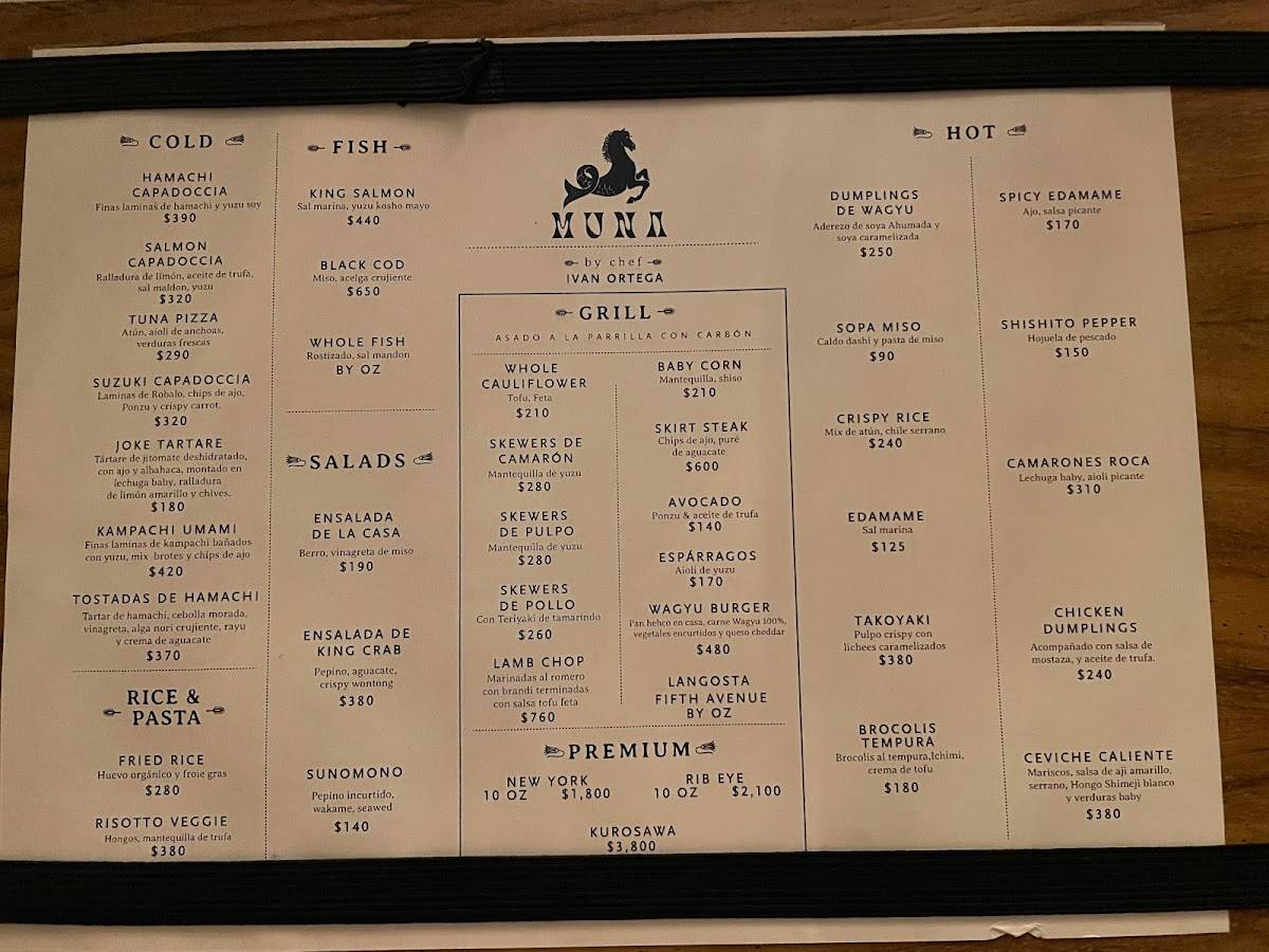 Carta del restaurante Muna Acapulco, Acapulco