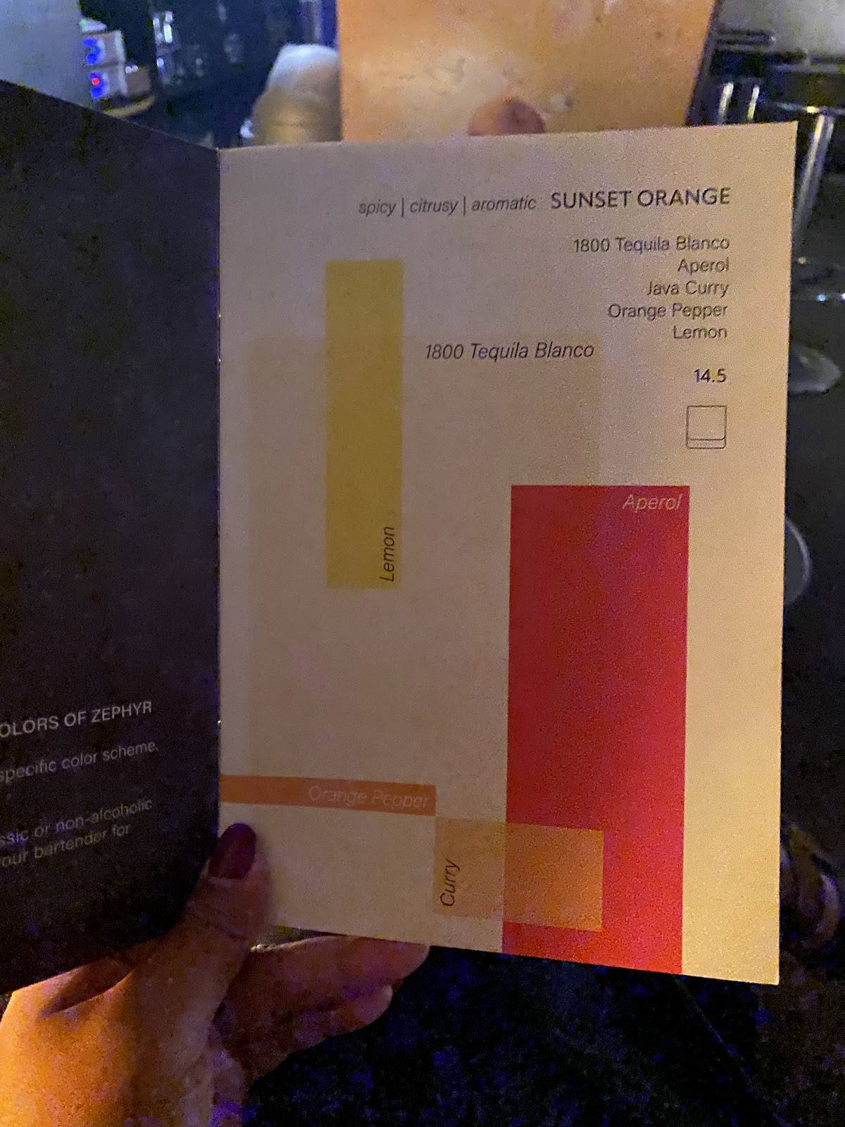 Menu at Zephyr Bar, Munich