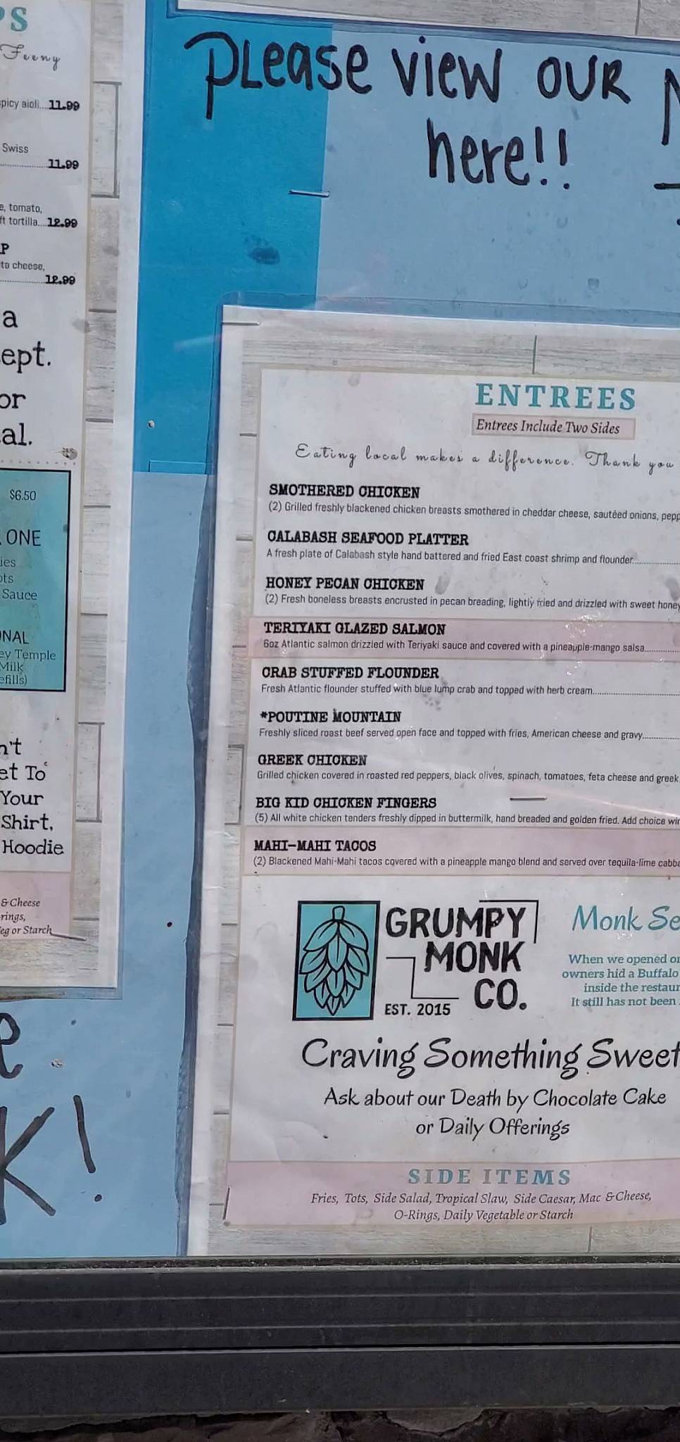 Menu at The Grumpy Monk Broadway restaurant, Myrtle Beach