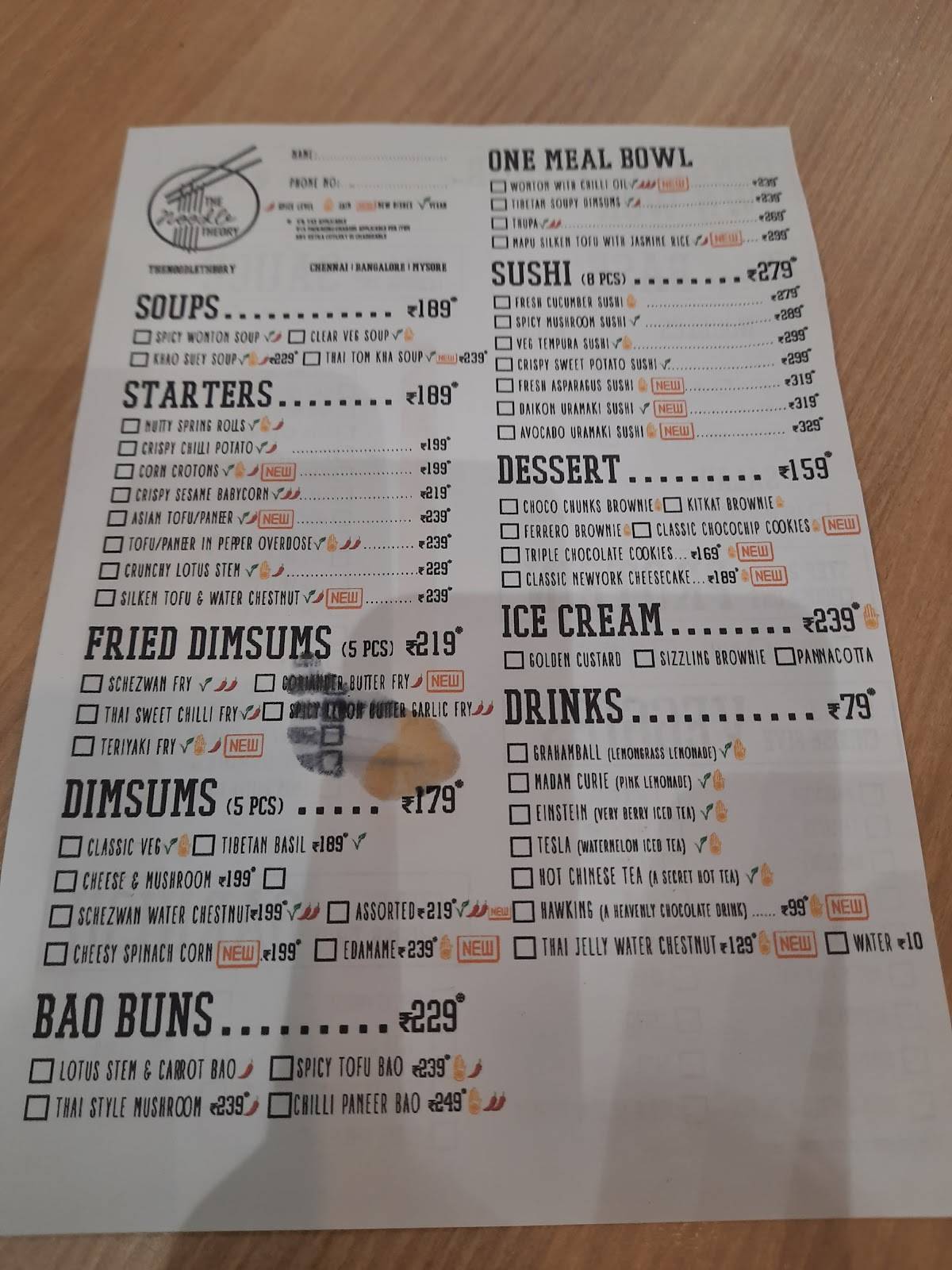 Menu at The noodle theory, Mysore (Pan Asian), Mysuru