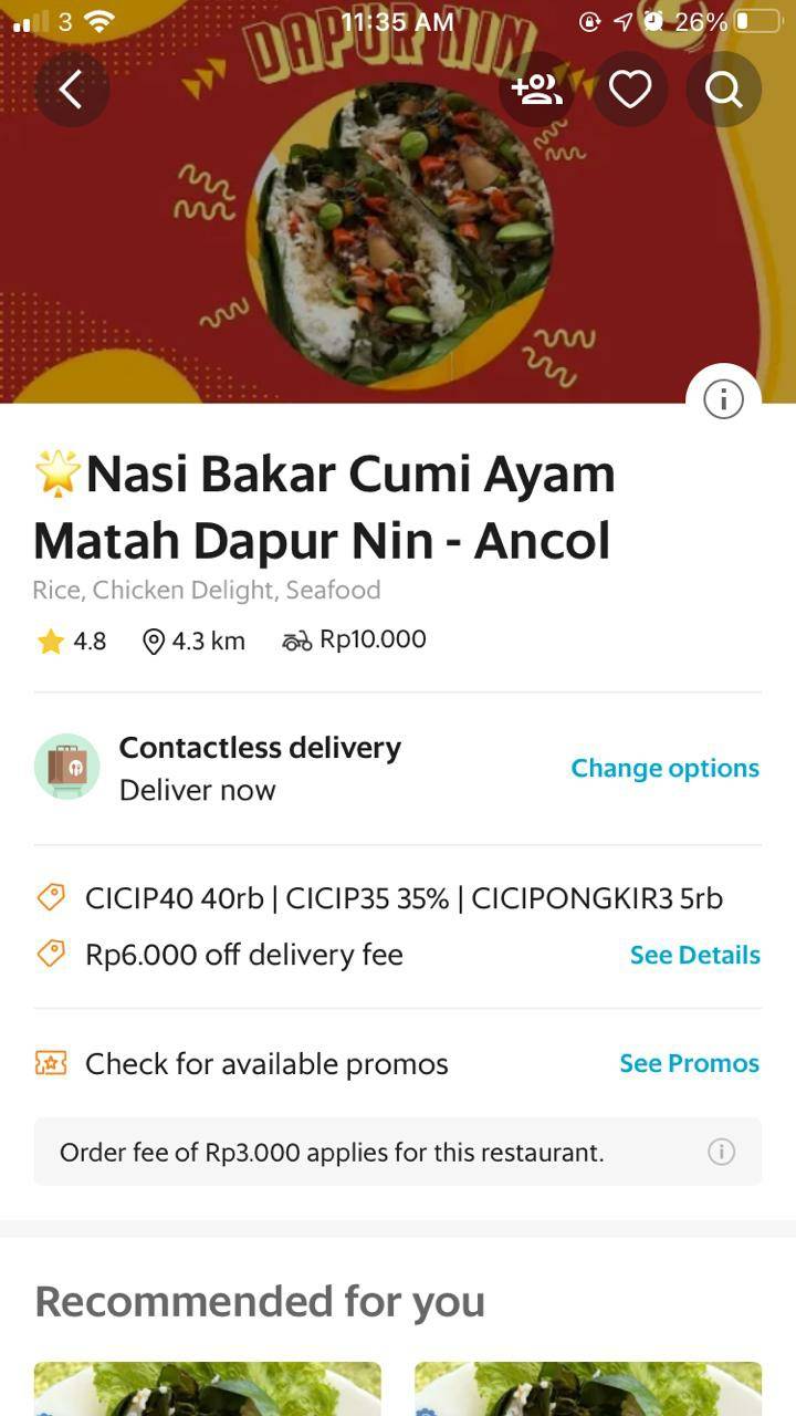 Menu at NASI BAKAR DAPUR NIN restaurant, Bandung