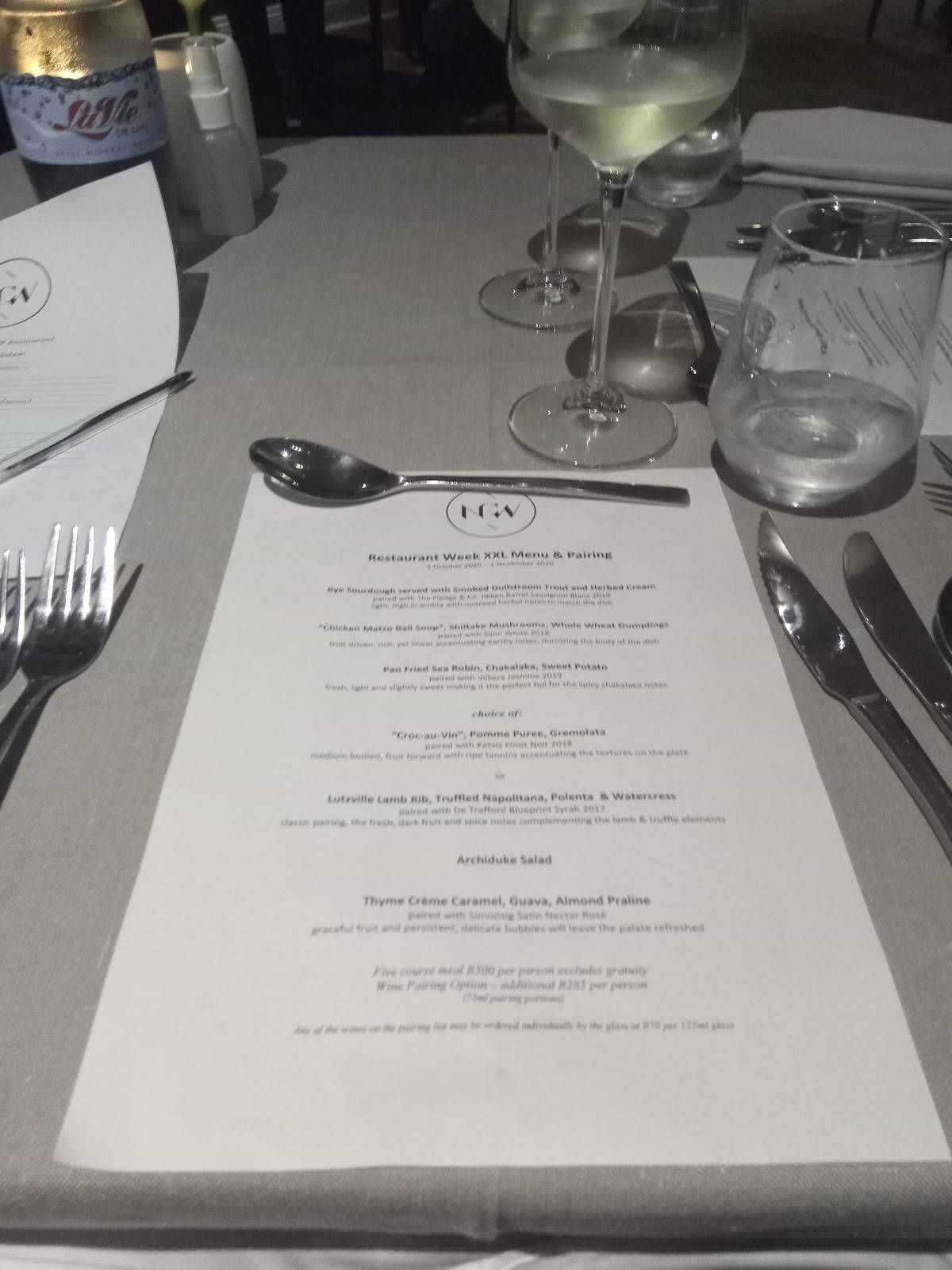 Menu at NCW Restaurant, Johannesburg