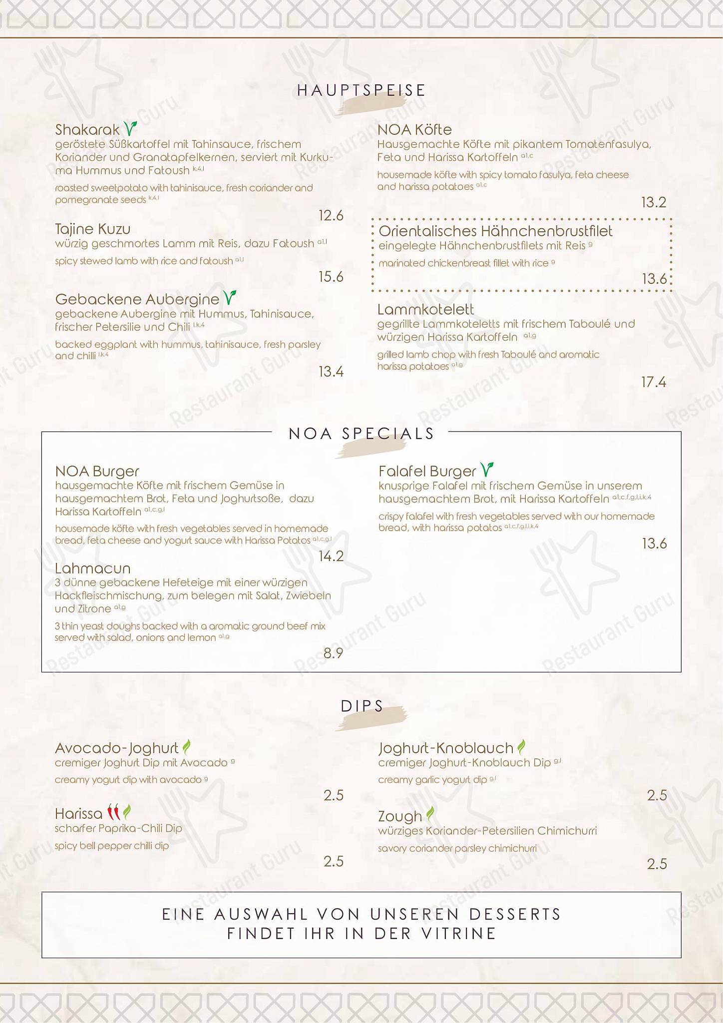 Speisekarte von NOA Restaurant / Frühstück, Stuttgart