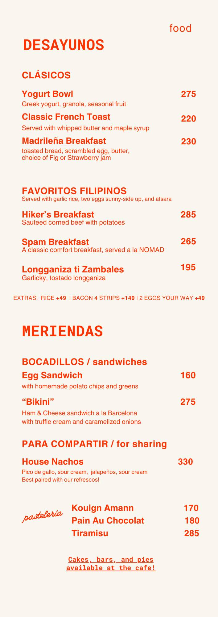 Menu at NOMAD cafe, Subic Bay Freeport Zone