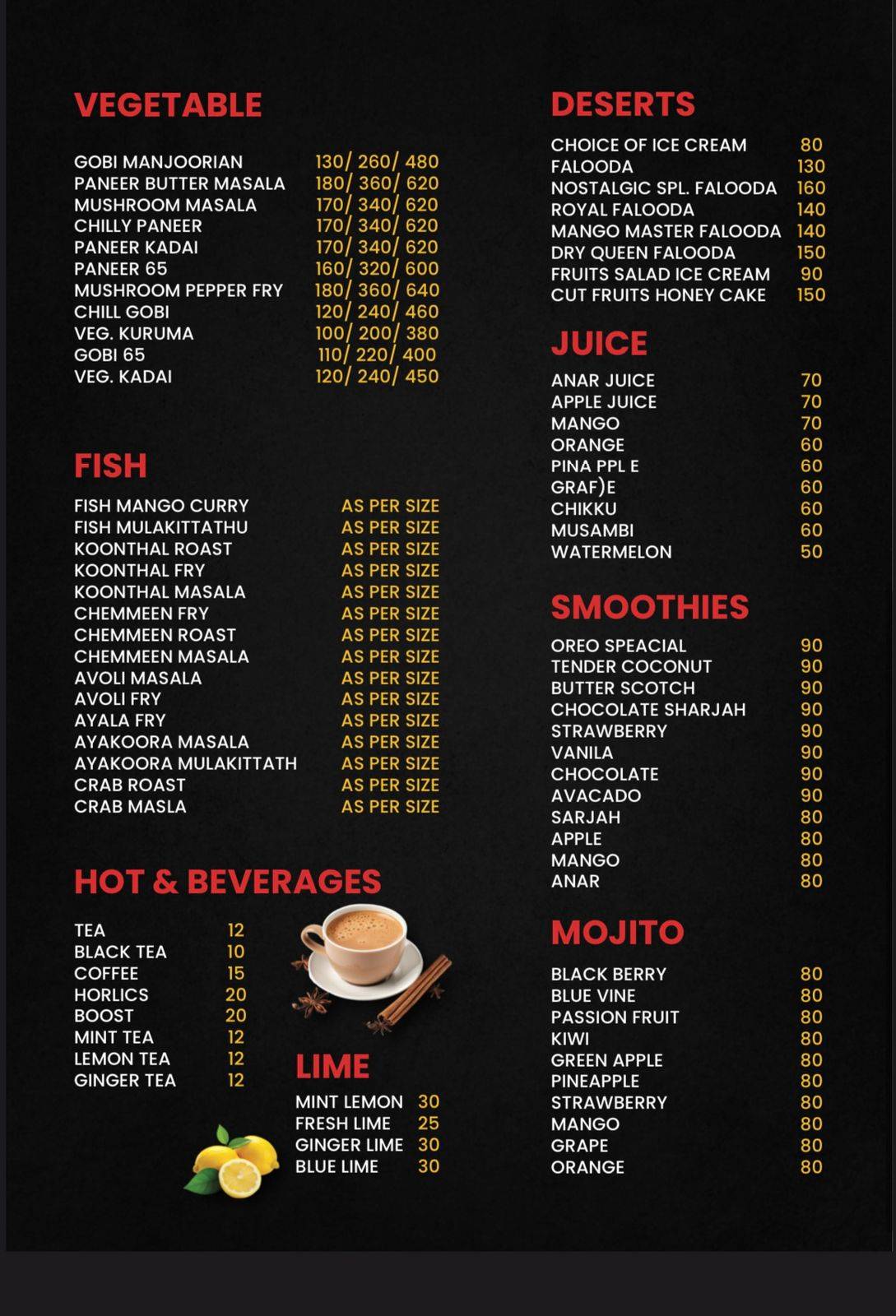 Menu at NOSTALGIC INN MULTI CUISINE RESTAURANT, Naduvannur