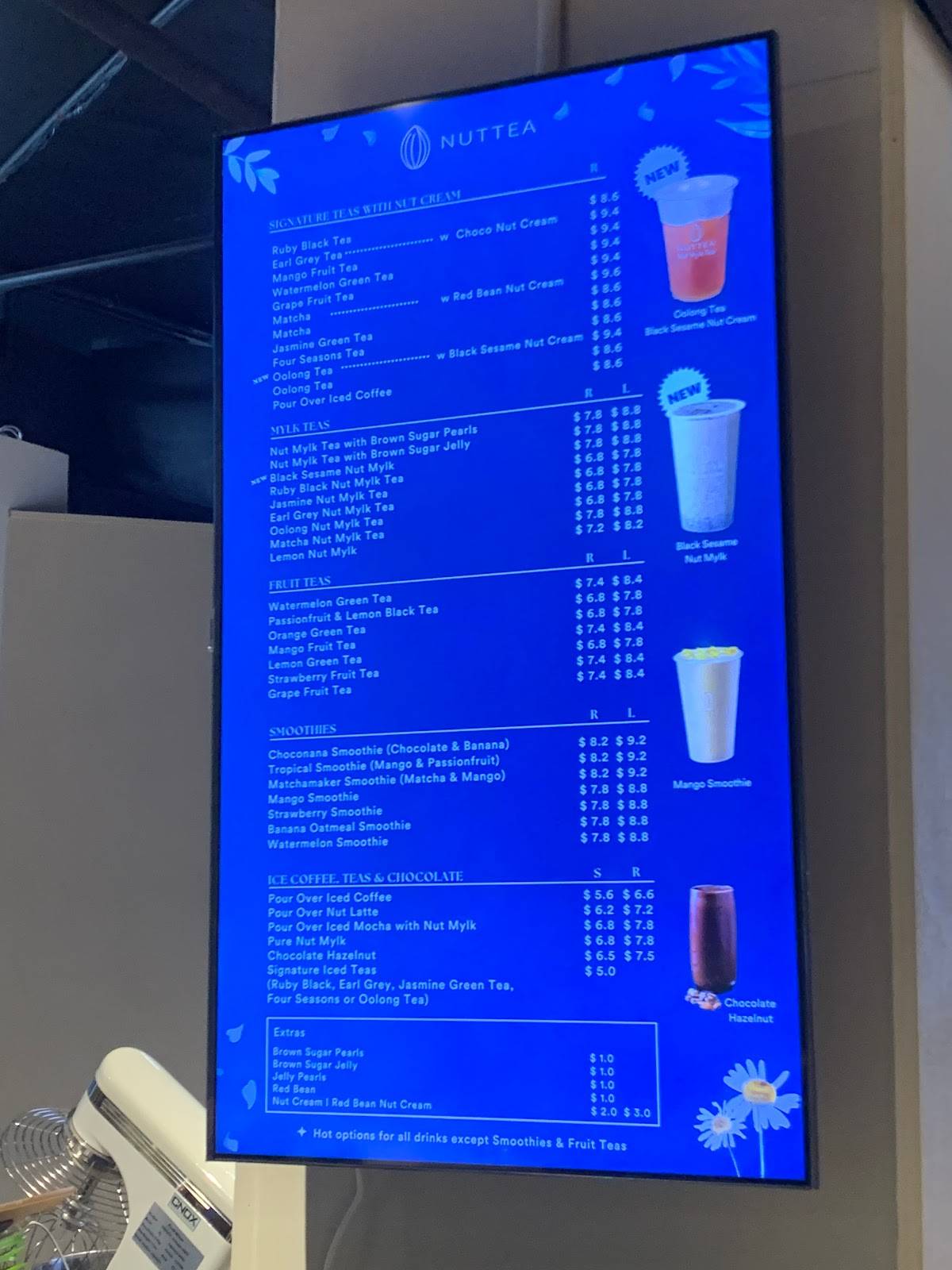 Carta del café NUTTEA North Terrace, Adelaida