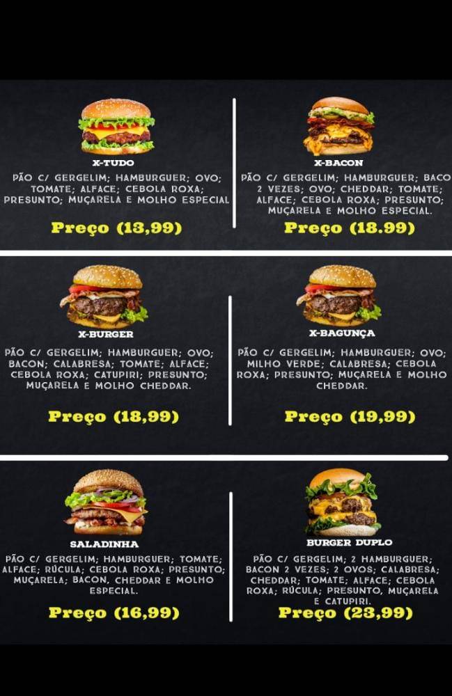 Menu at Na brasa hambúrgueria restaurant, Barra do Bugres