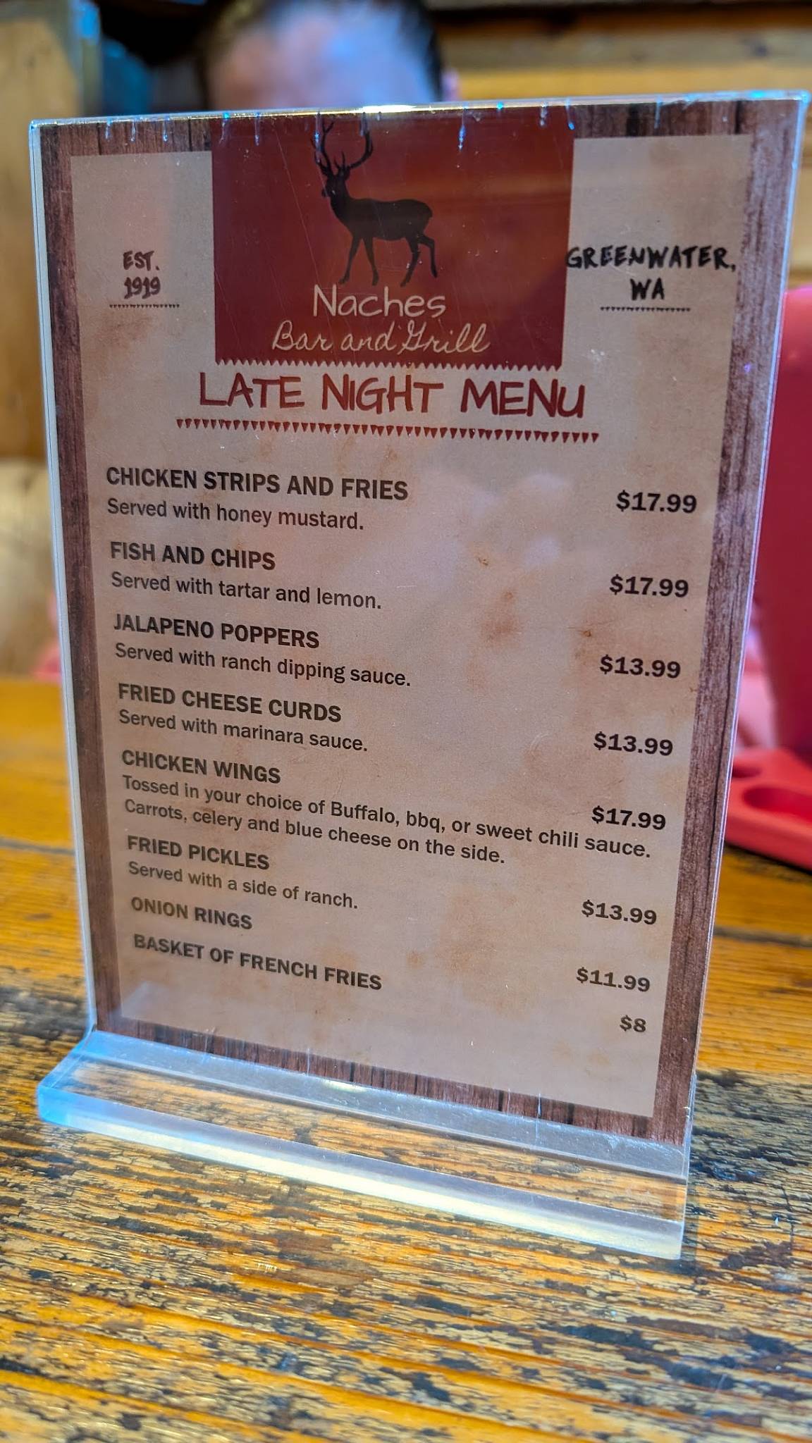 Menu at Naches Tavern pub & bar, Greenwater