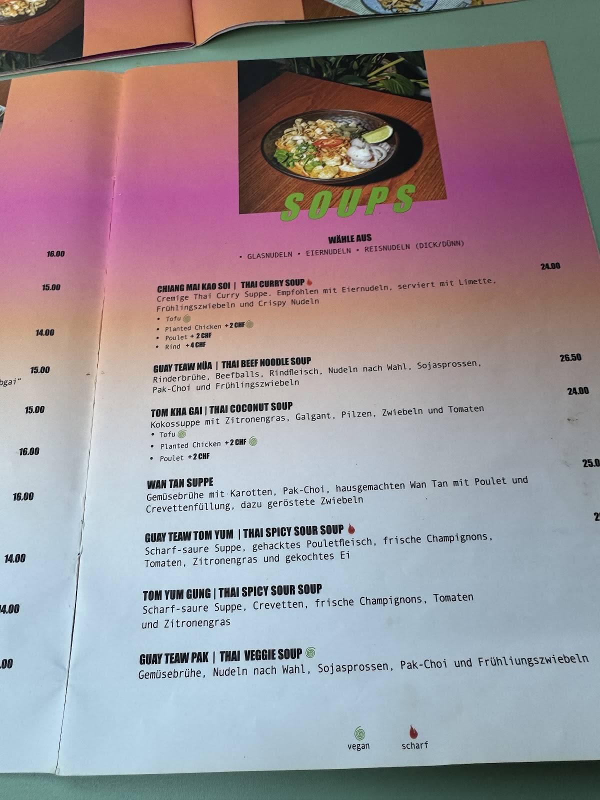 Speisekarte von Nam Soup Bar, Basel