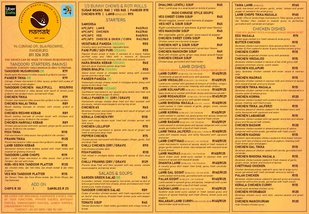 Menu at Namak Blairgowrie -Authentic North Indian Cuisine restaurant ...