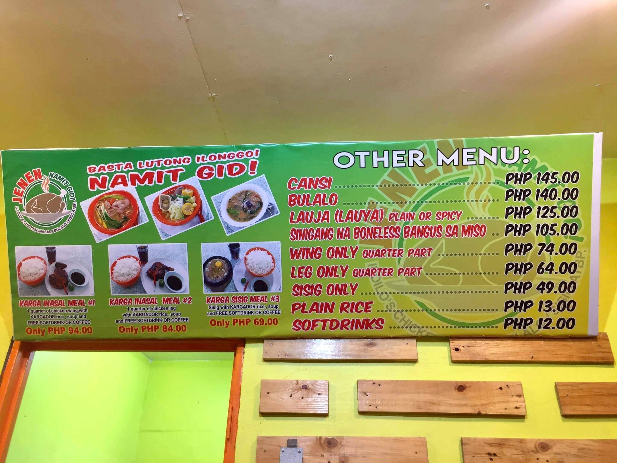 Menu at Namit Gid Ni Restaurant, Cabuyao