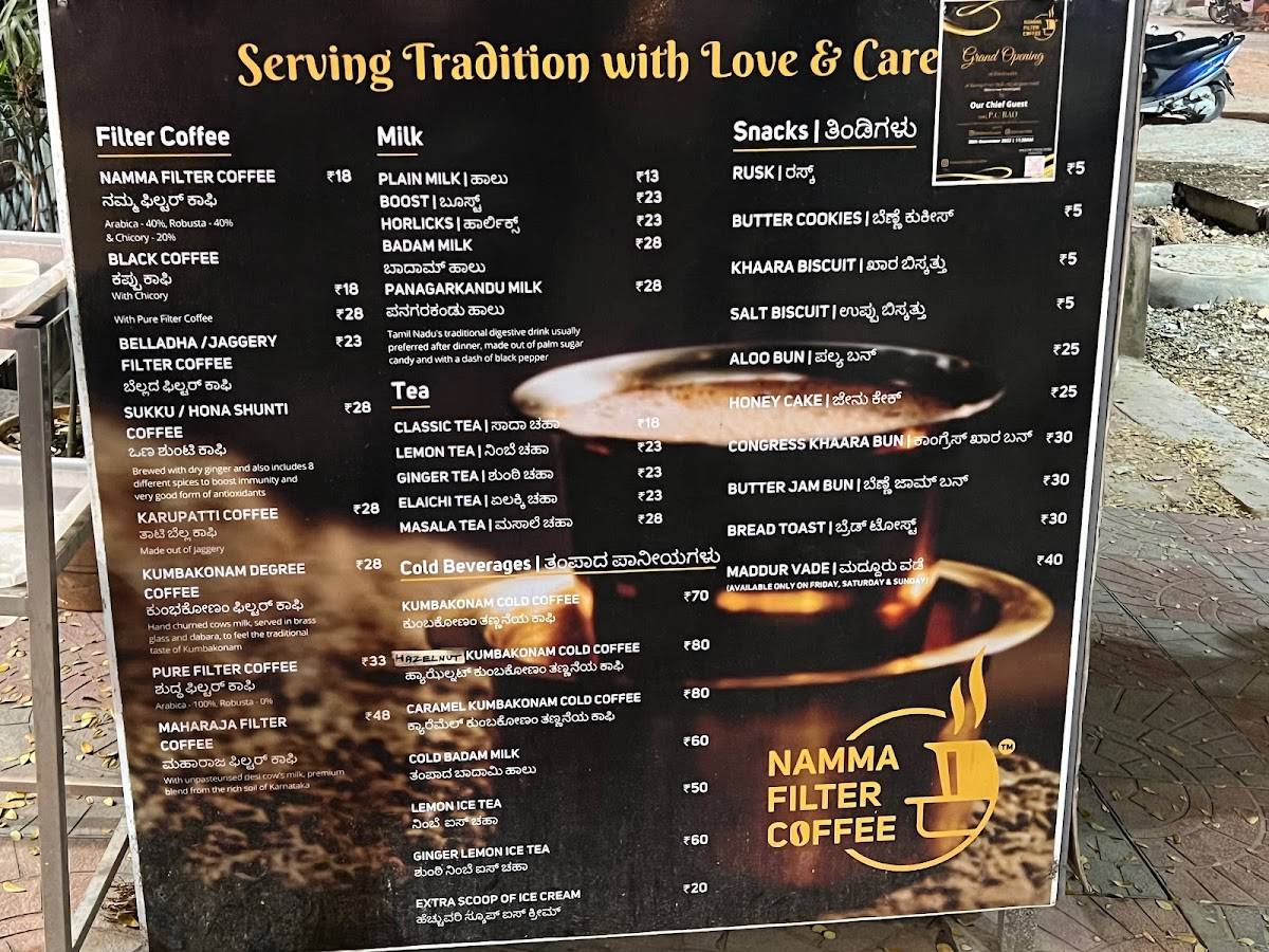 Menu at Namma Filter Coffee @ Jayanagar, Bengaluru