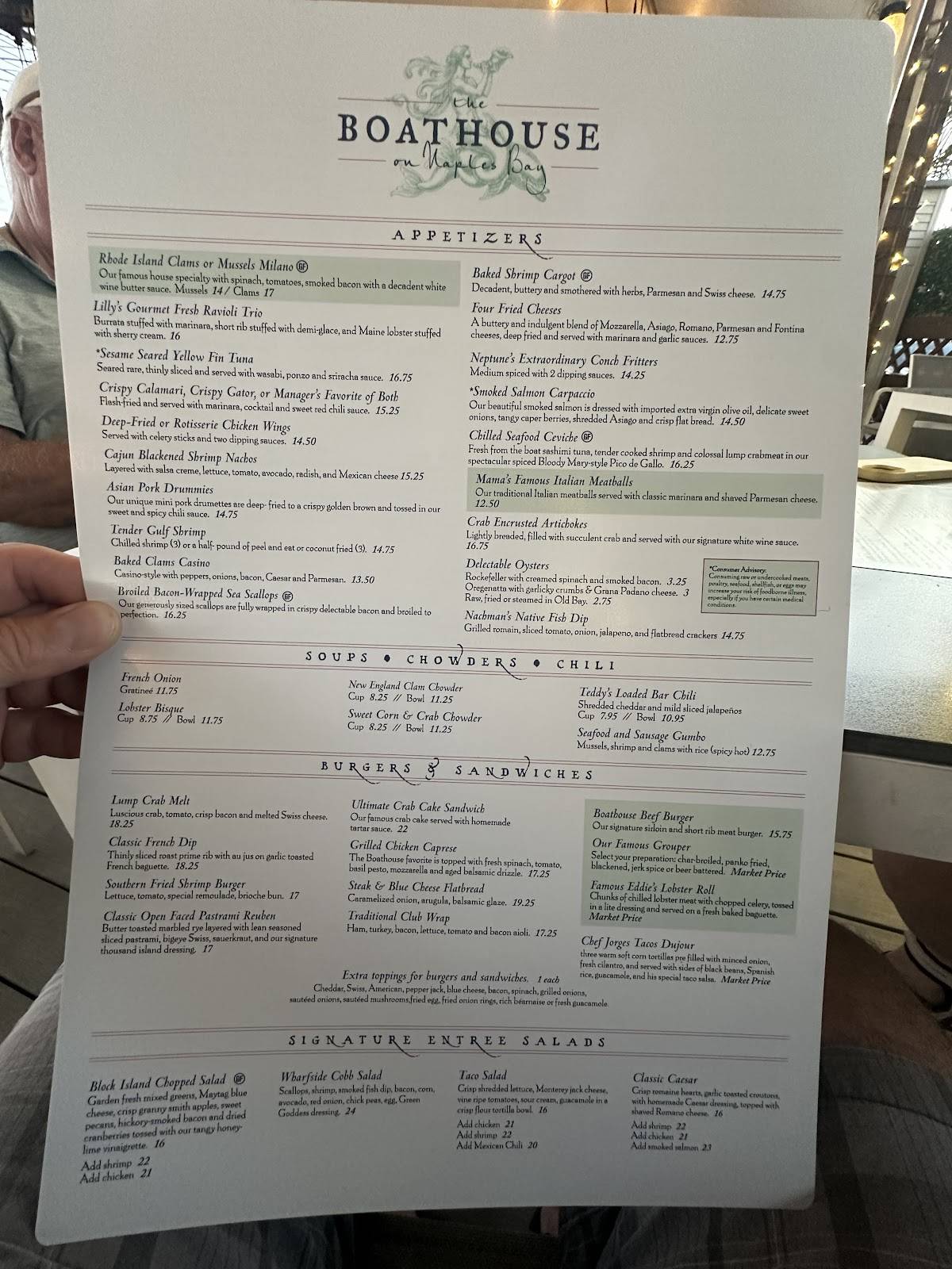 Menu at The Boathouse on Naples Bay restaurant, Naples