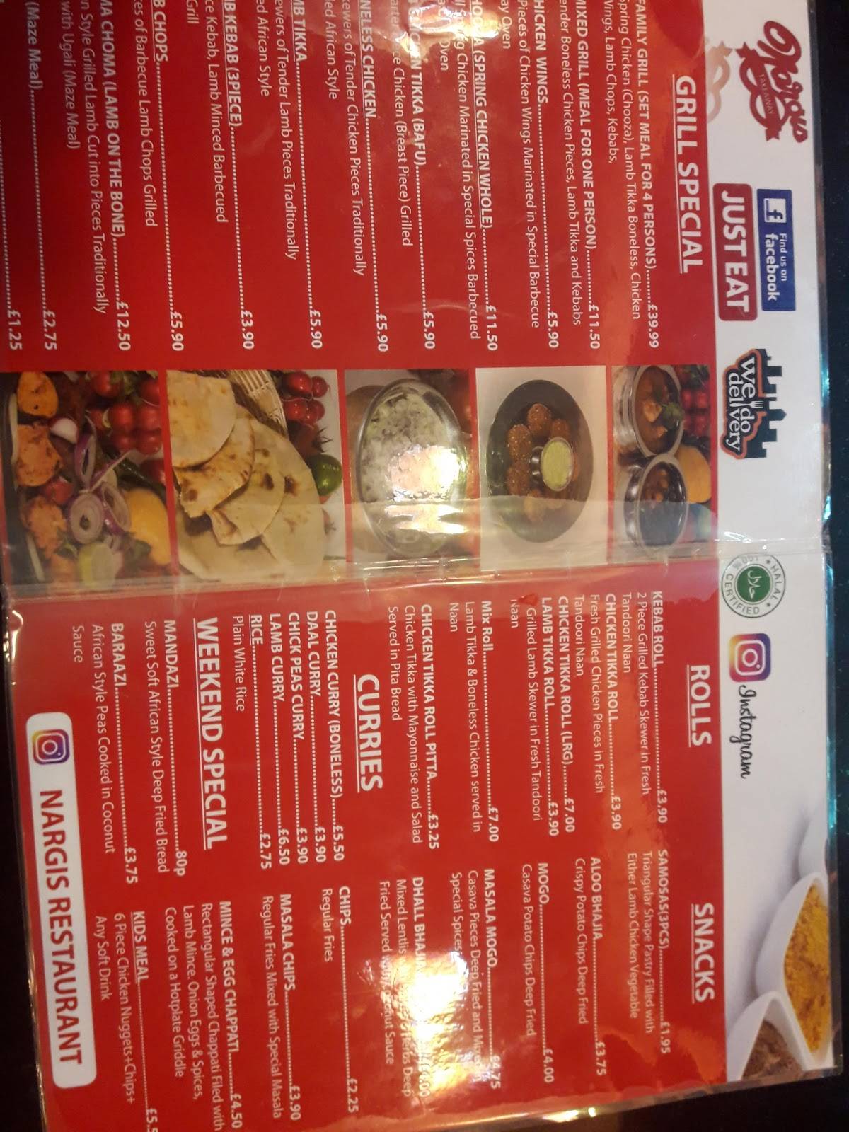 Menu at Nargis Kenyan Restaurant, London
