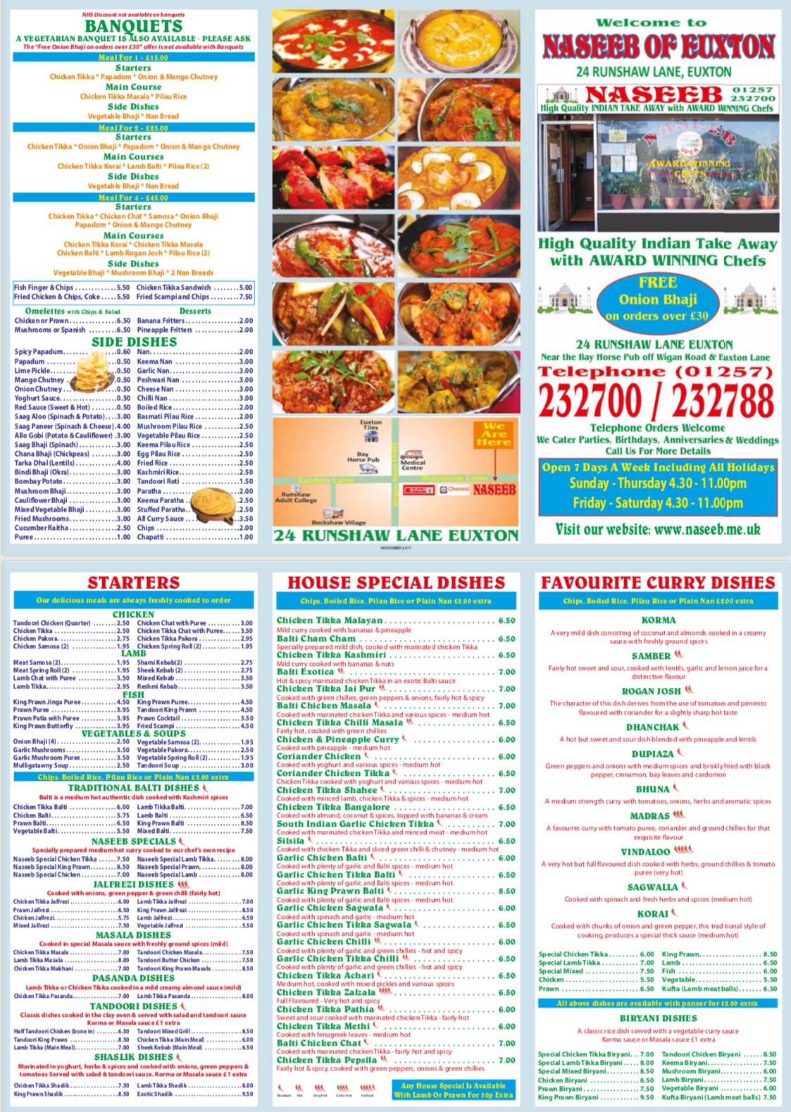 Menu at Naseeb Indian Take Away fast food, Chorley