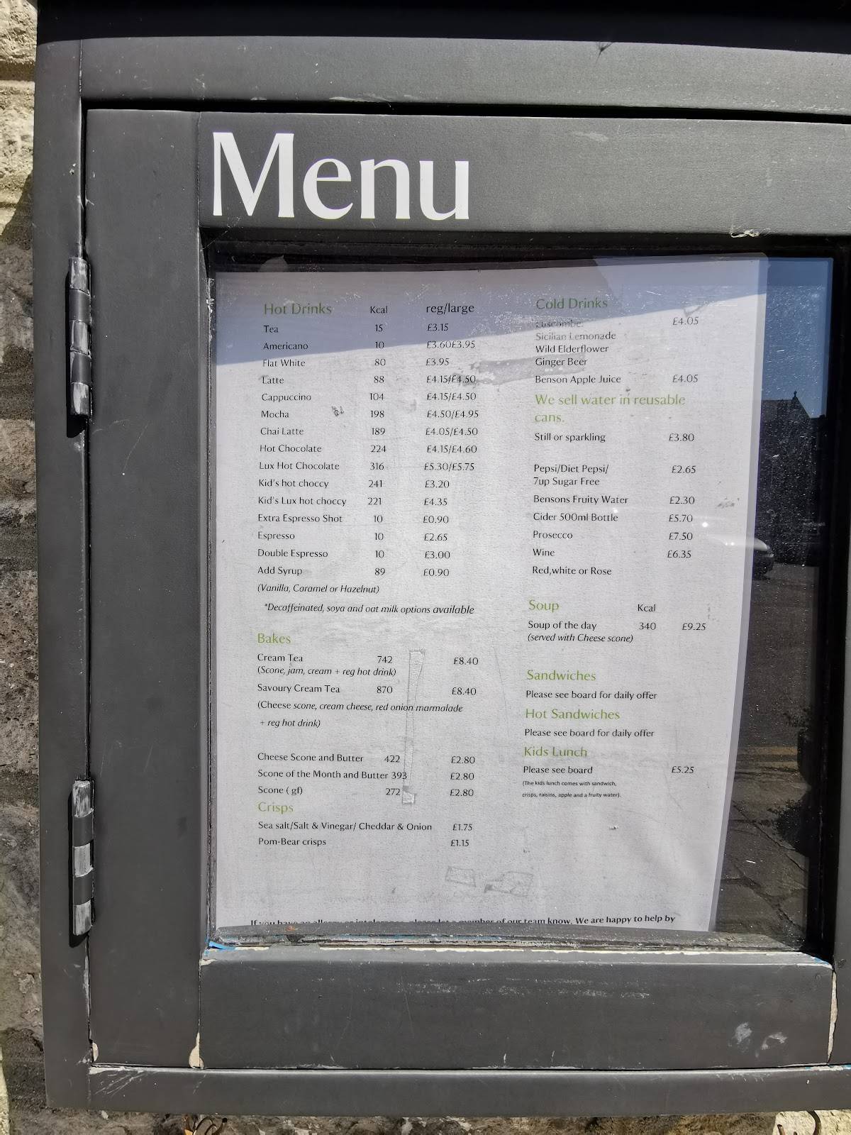 Menu at National Trust Tea-room cafe, Corfe Castle