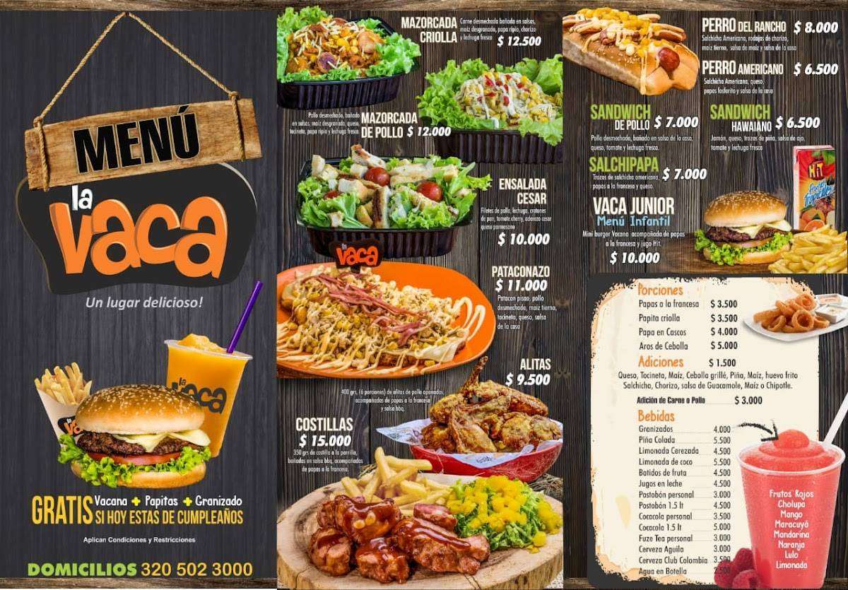 Carta del restaurante La Vaca Ipanema, Neiva, Calle 8, avenida #42
