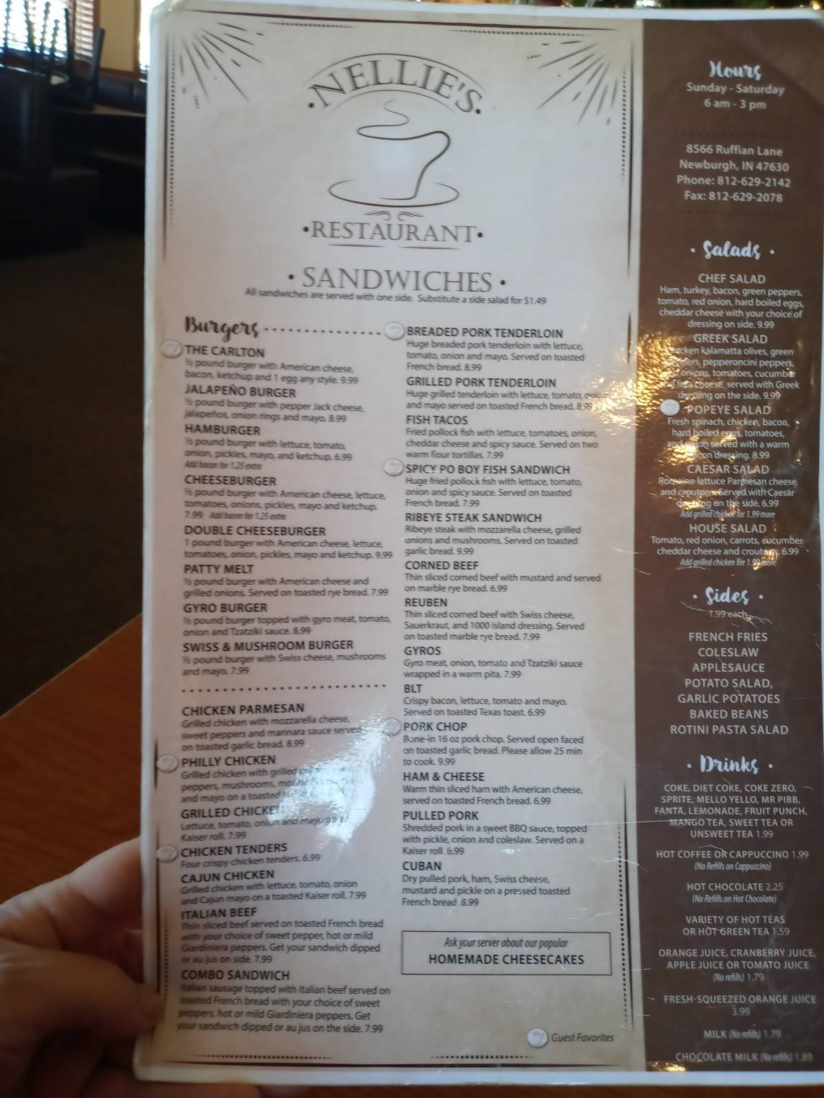 Menu at Nellie's Restaurant, Newburgh