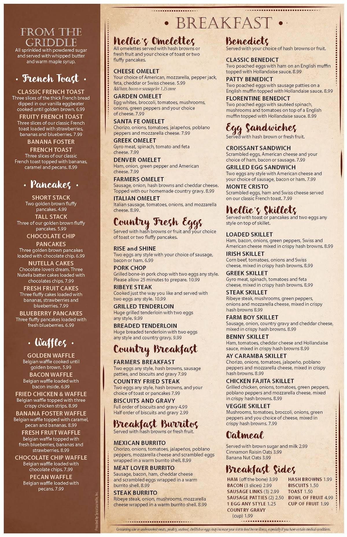 Menu at Nellie's Restaurant, Newburgh