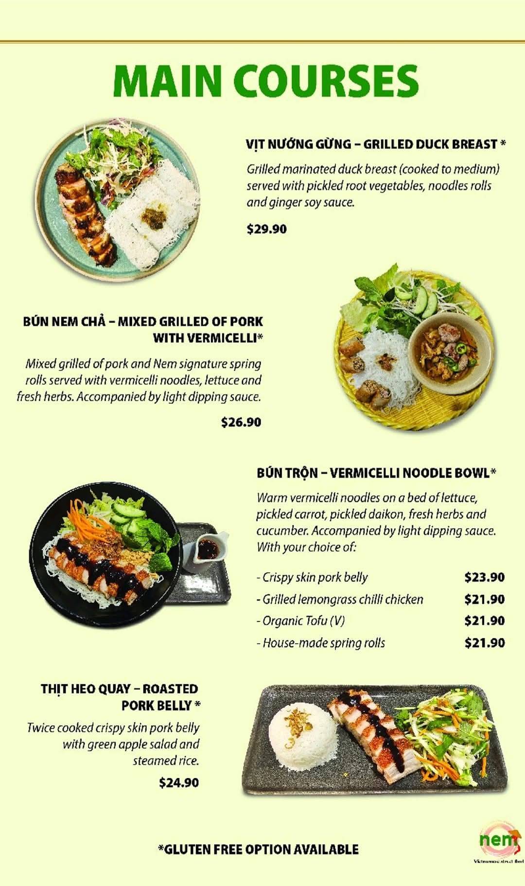 Menu at Nem Viet Castlemaine restaurant, Castlemaine