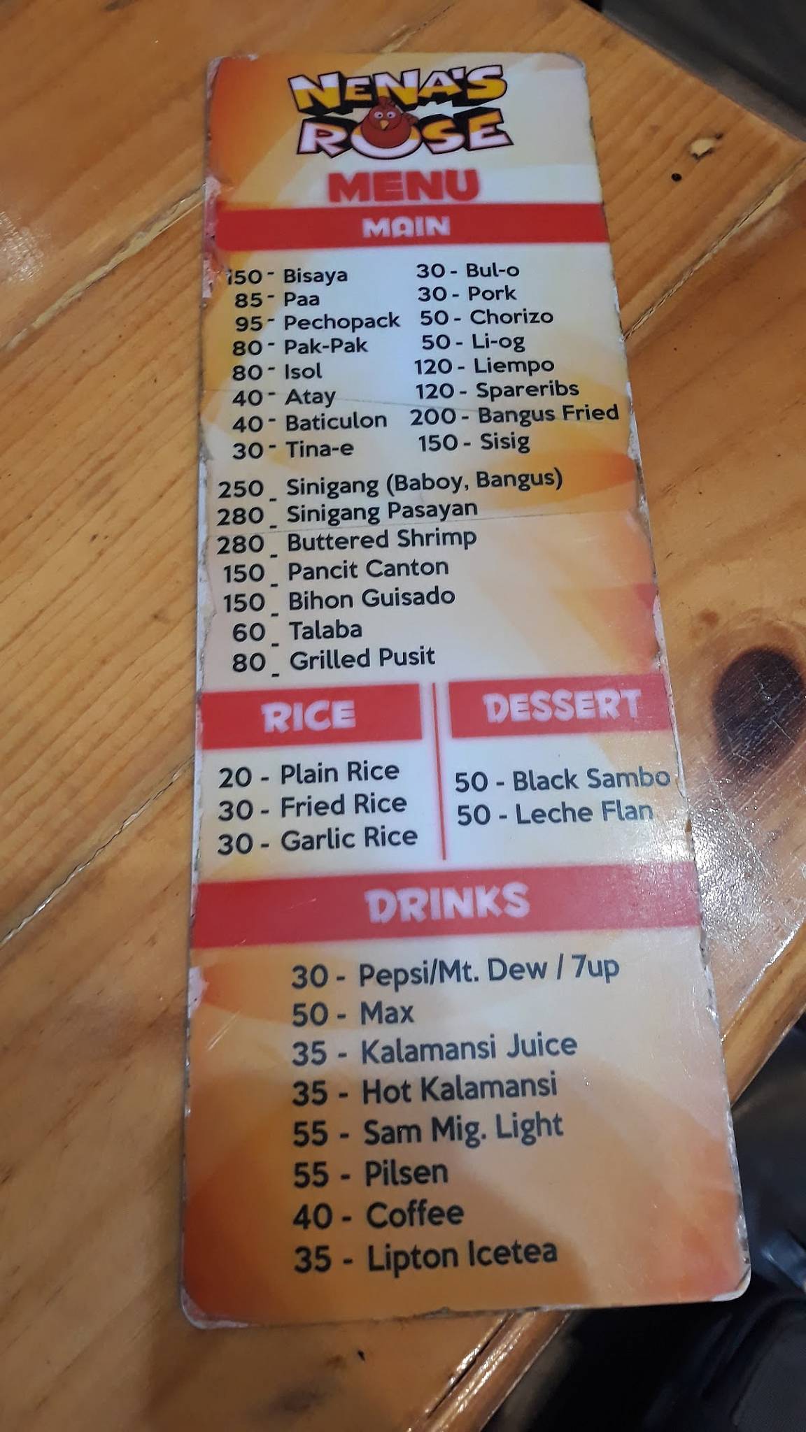 Menu at Nena’s Rose Shopping restaurant, Bacolod