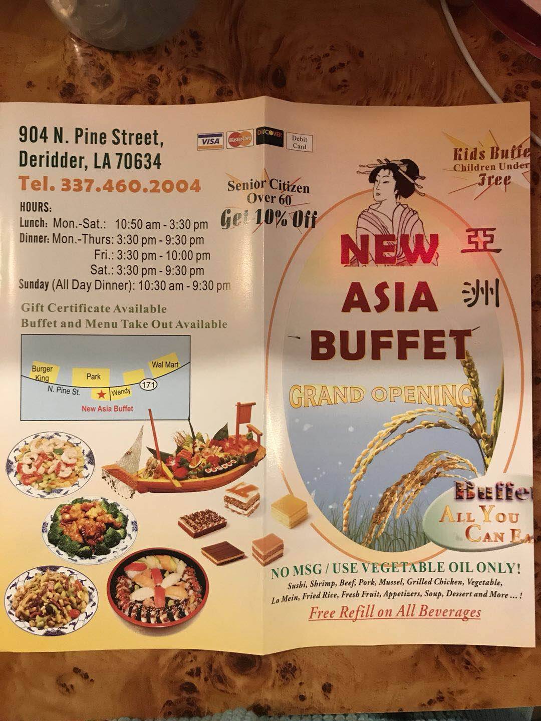 Menu at New Asia Buffet restaurant, DeRidder