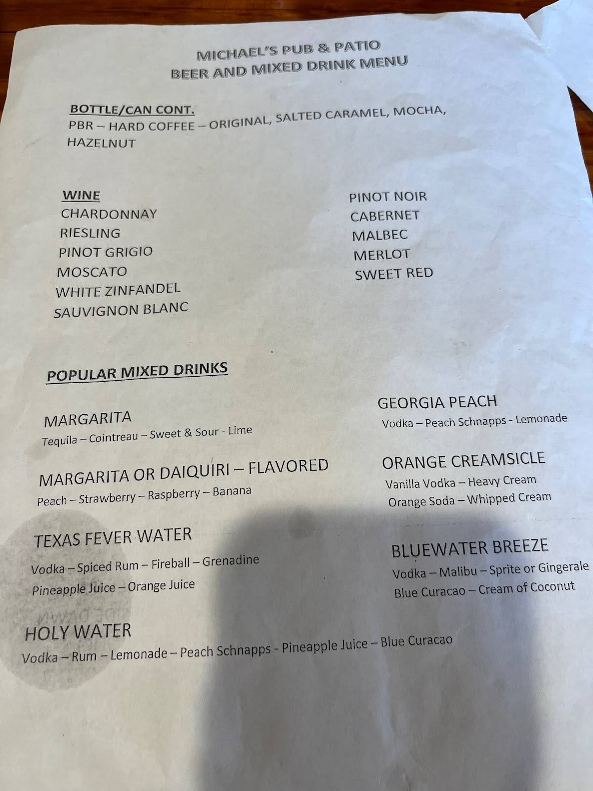 Menu at Michael’s Pub & Patio, New Bern