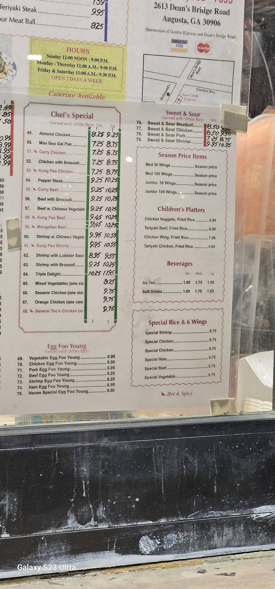 Menu at New Chan Express Chinese Restaurant, Augusta