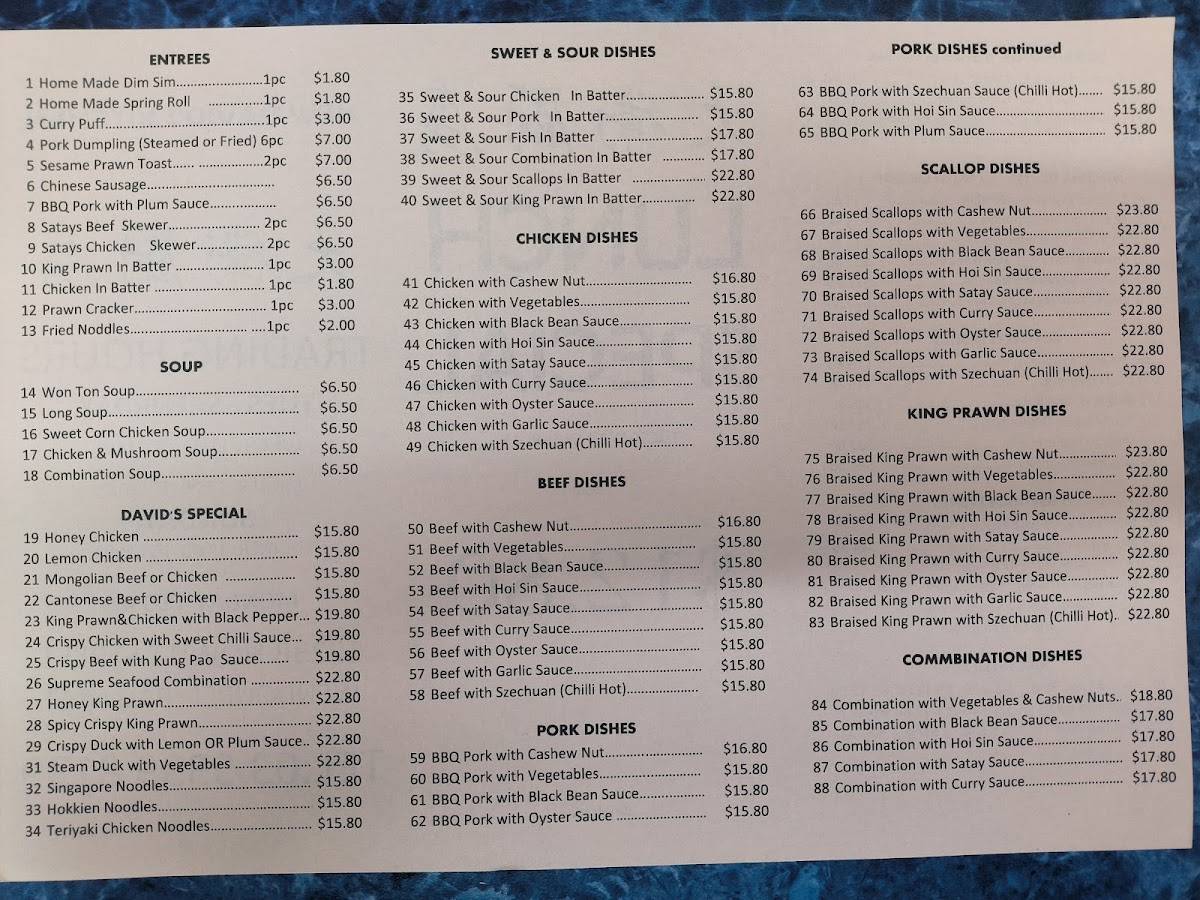 Menu at New David's Kitchen fast food, Wendouree