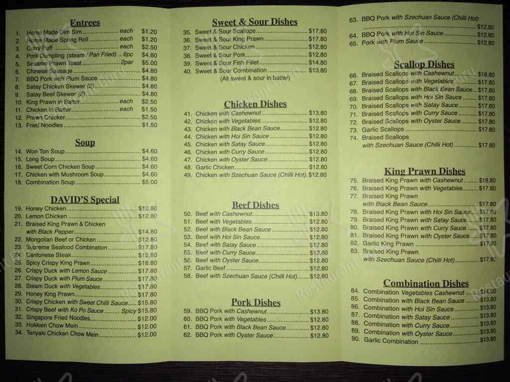 Menu at New David's Kitchen fast food, Wendouree